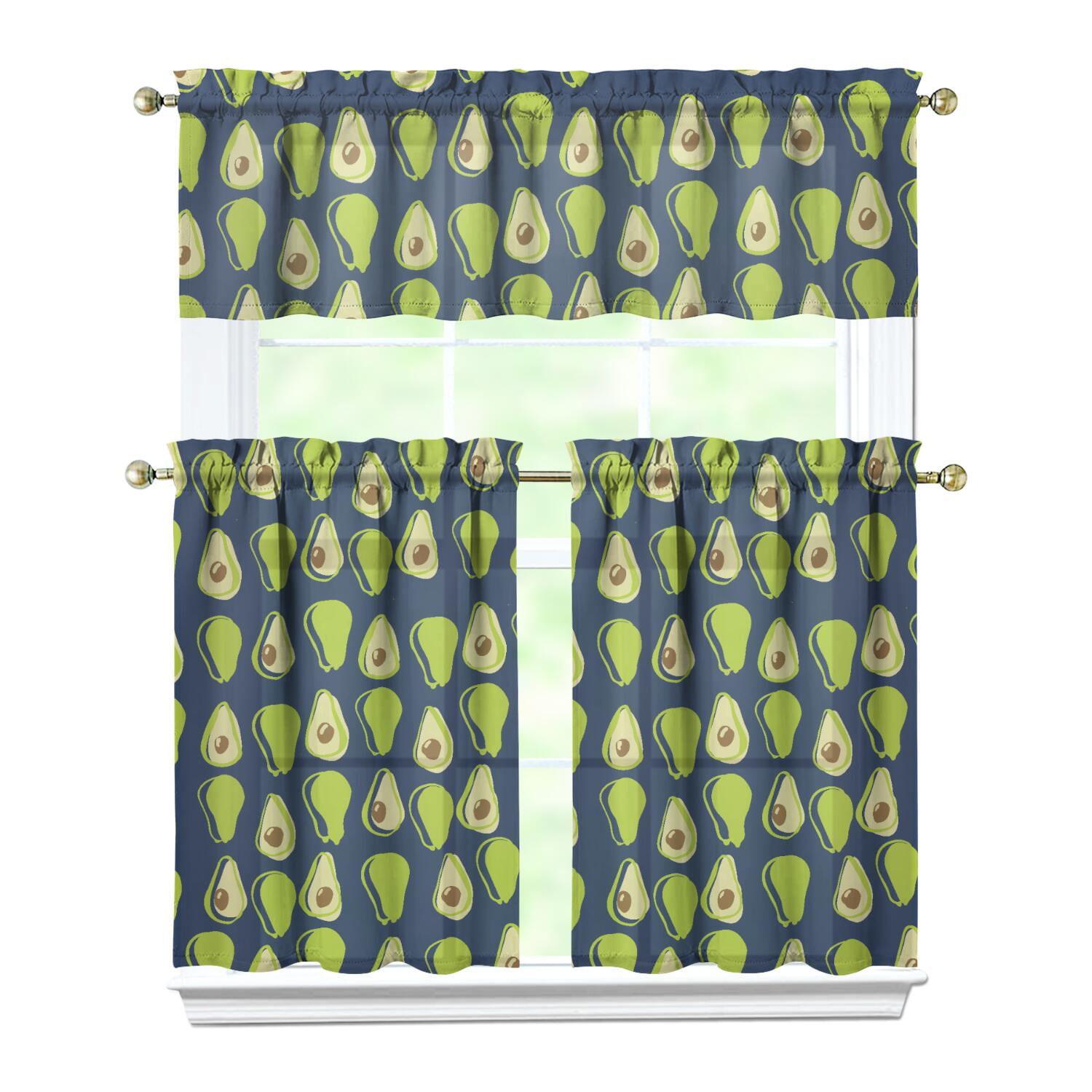 Fresh Avocado Print Kitchen Curtains Set, Tier and Valance with Cute ...