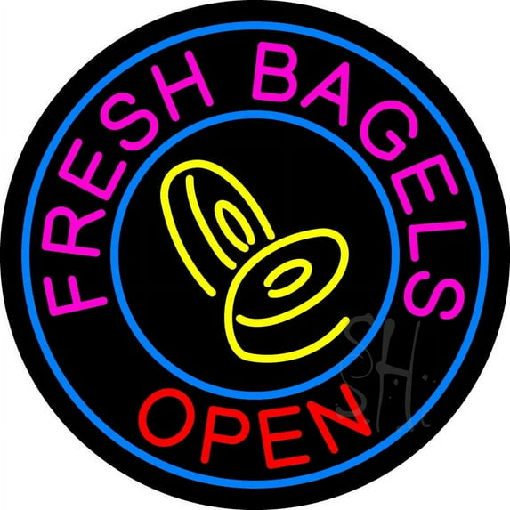 Fresh Bagels Open LED Neon Sign 26 x 26 - inches, Black Square Cut ...