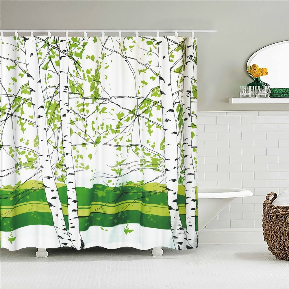 Fresh Birch Forest Tree leaves Fabric Shower Curtain Waterproof ...