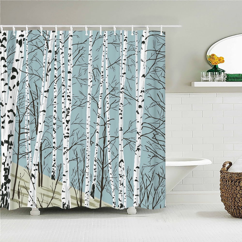 Fresh Birch Forest Tree leaves Fabric Shower Curtain Waterproof ...