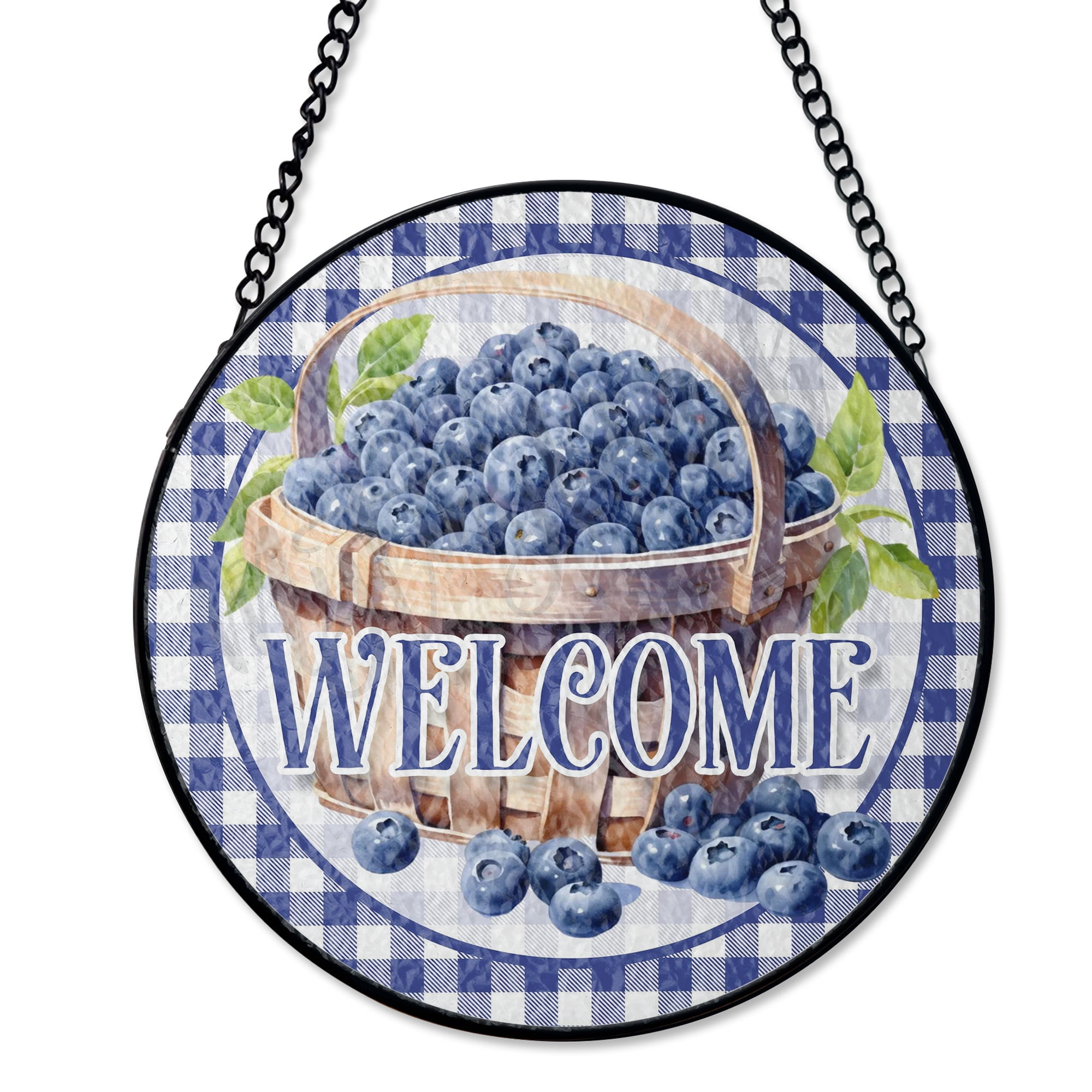 Fresh Blueberry Fruit Welcome Stained Glass Suncatcher UV Printed Glass ...