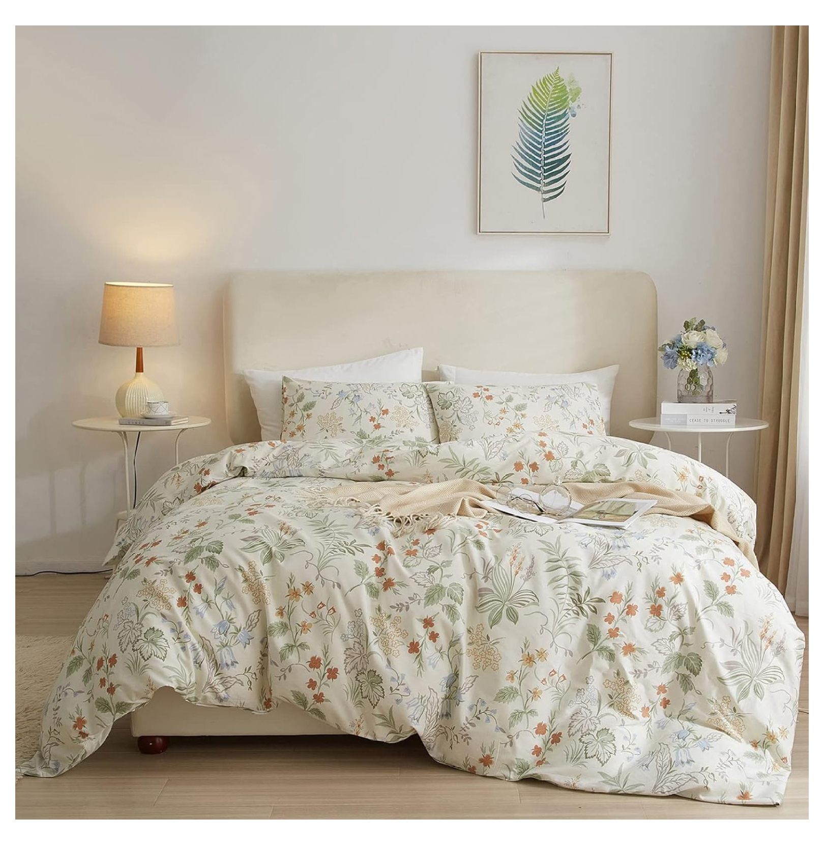 Fresh Botanical Floral Duvet Cover Full White Soft 100% Cotton Garden ...