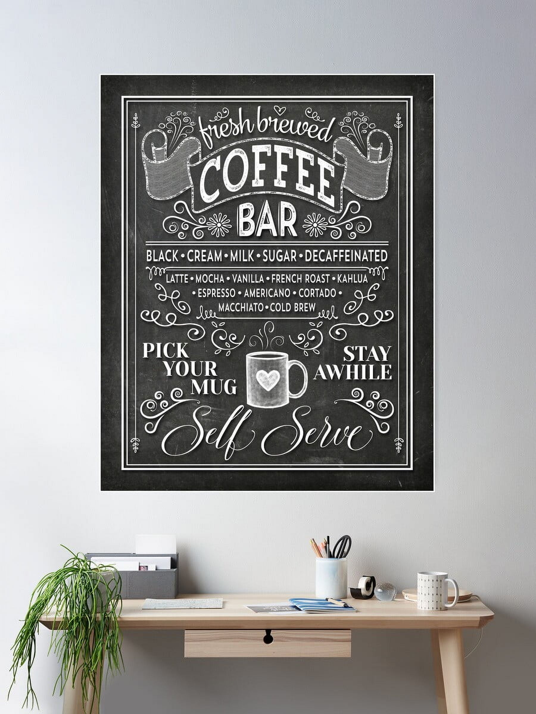 Fresh Brewed Coffee Bar Chalkboard Typography Poster Wall Art, Modern ...