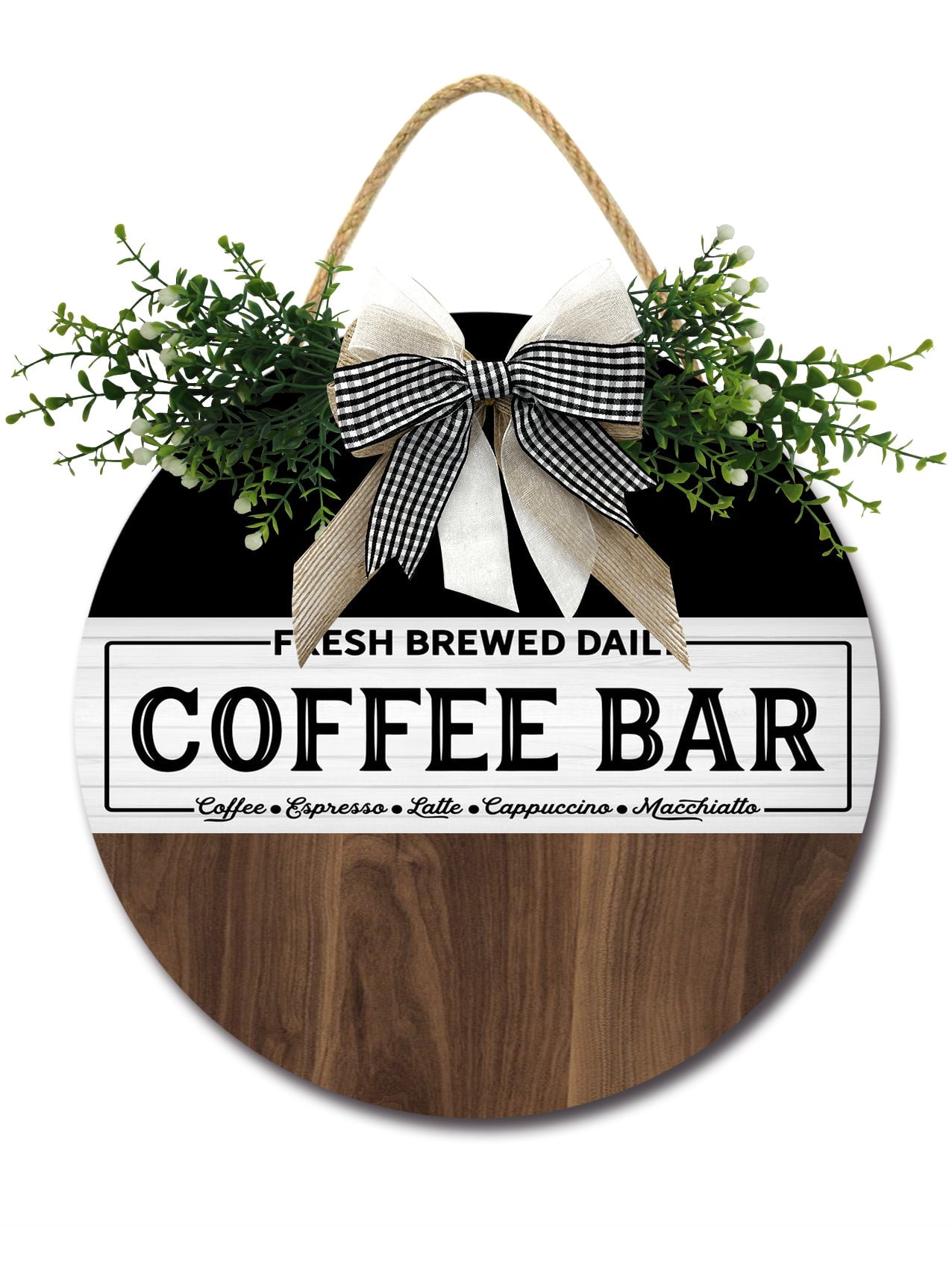 Fresh Brewed Coffee Bar Sign Front Door Porch Decorations, Round Rustic ...