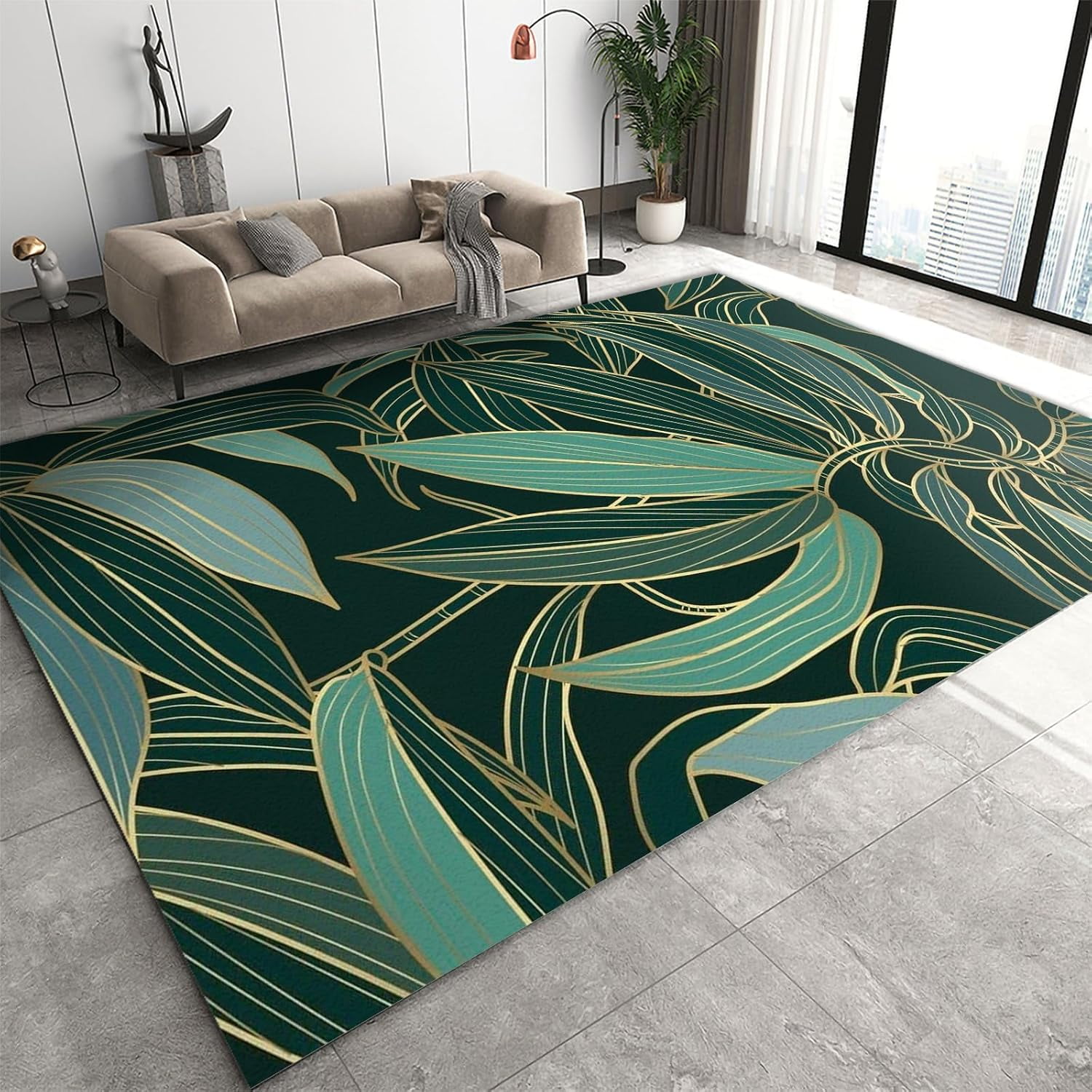 Fresh Bright Green Leaves Area Rugs, Tropical Plant Patterns Indoor Rug ...