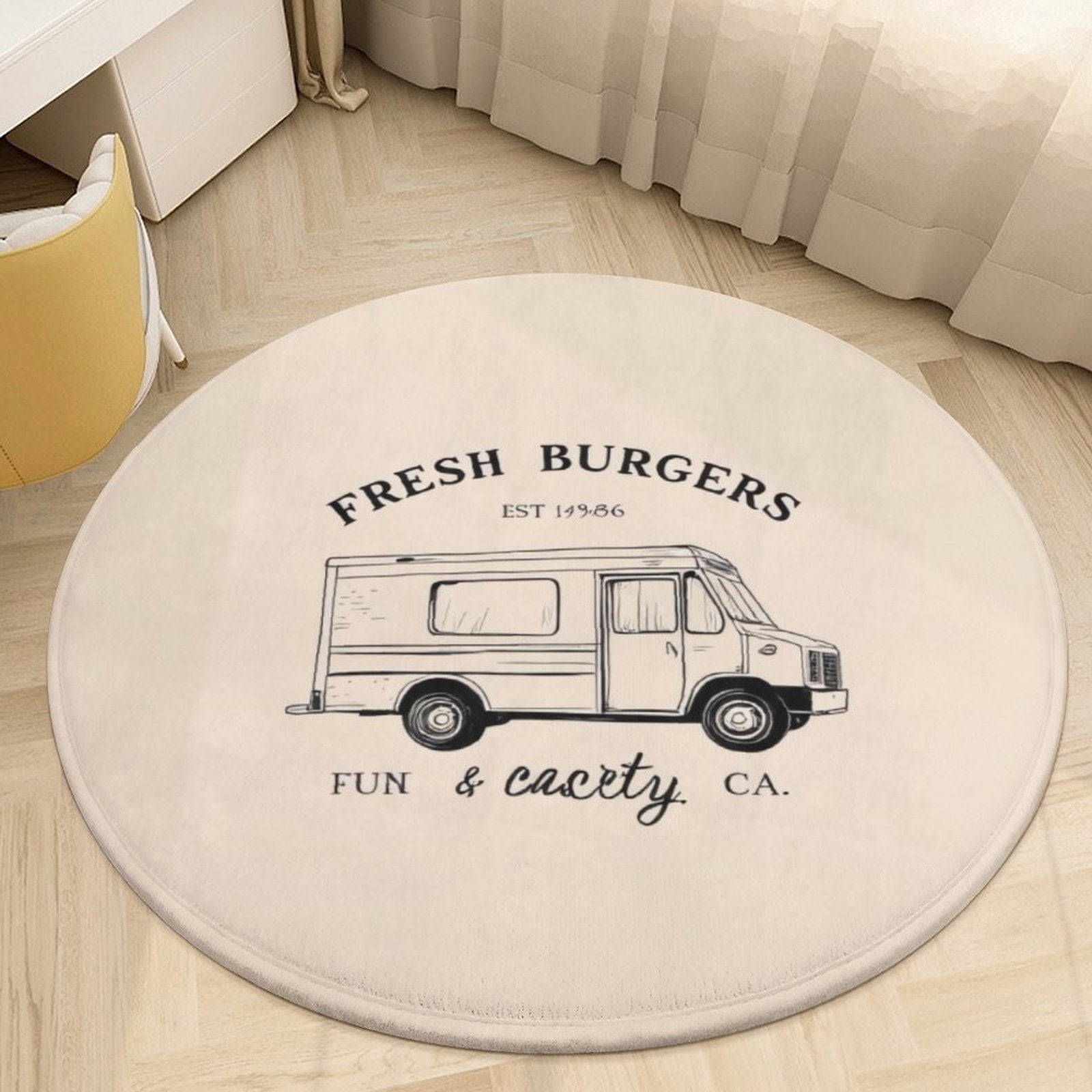 Fresh Burgers Truck Logo Round Area Rugs for Bedroom Living Room, 5FT ...