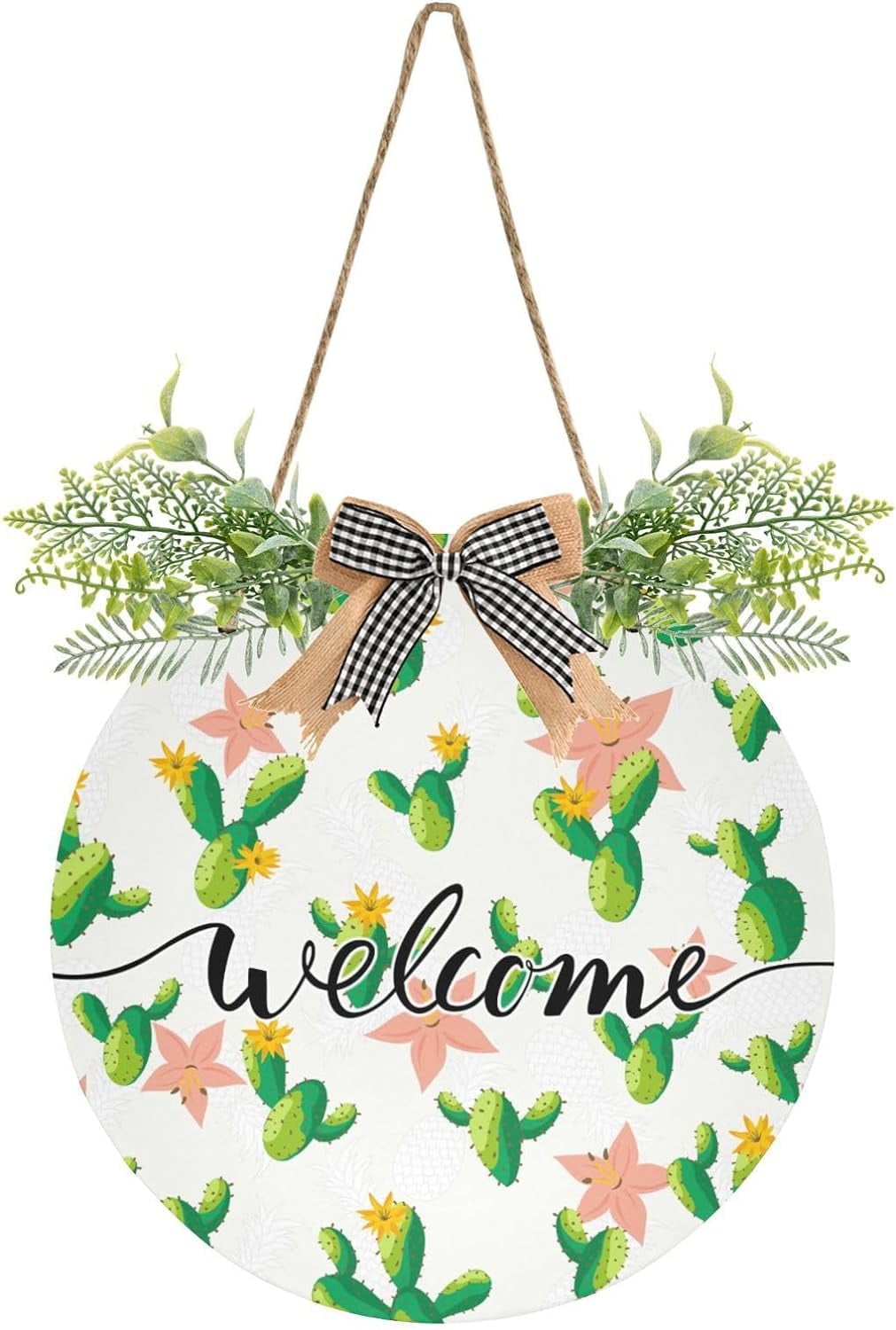 Fresh Cactus Flower Welcome Sign Farmhouse Front Porch Door Hanging ...