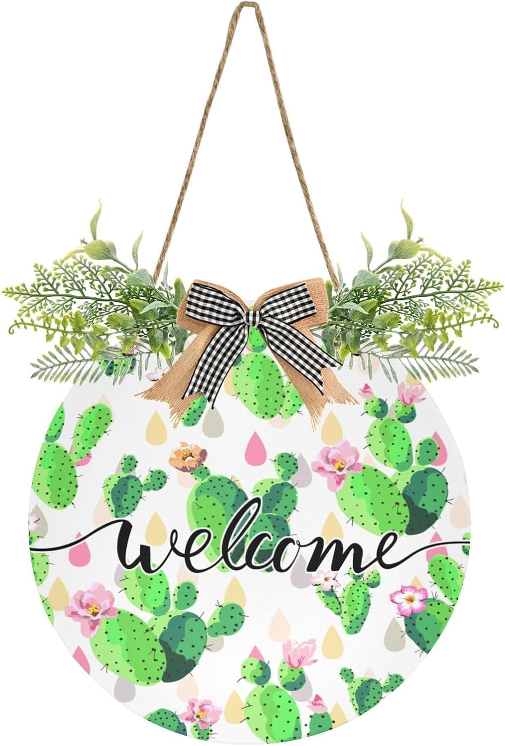 Fresh Cactus Welcome Sign Farmhouse Front Porch Door Hanging Welcome ...