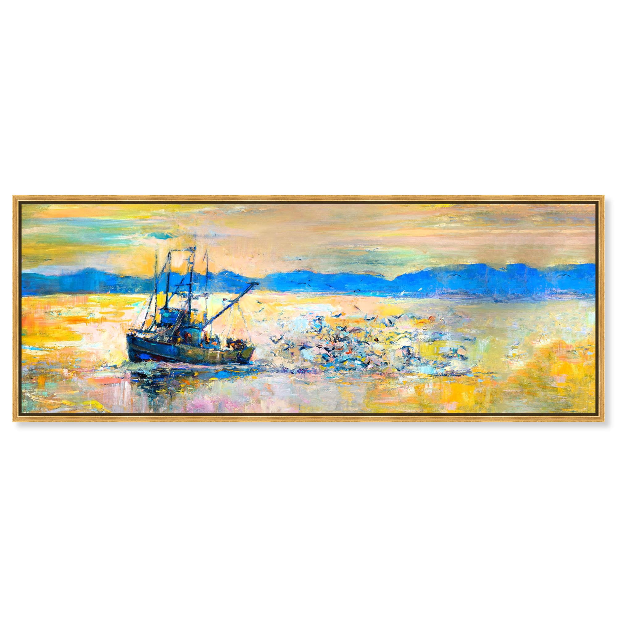 Fresh Catch Boat Panoramic Canvas Coastal Art by Art Remedy, Gold Frame ...