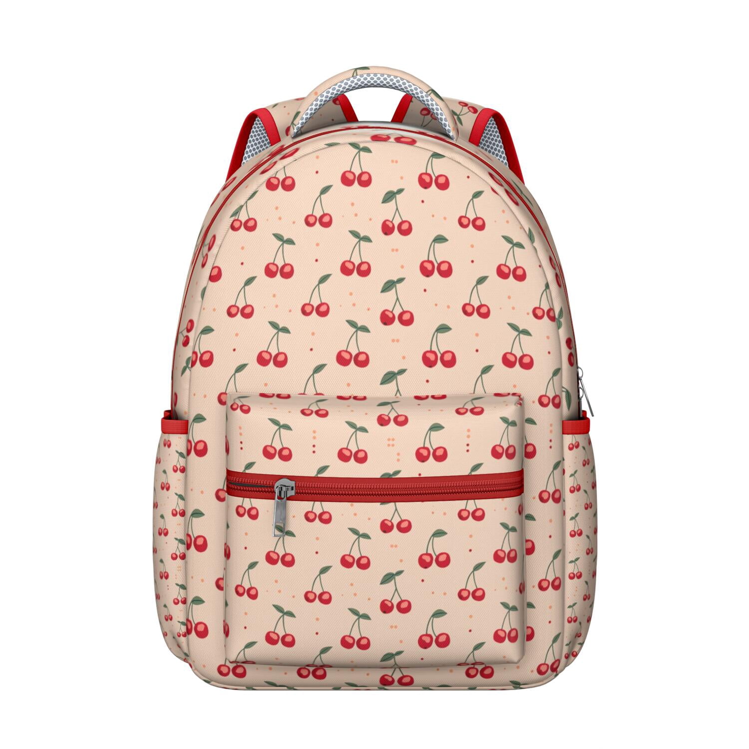 Fresh Cherries Print Compact Travel Backpack, Cute Fruit Pattern with ...