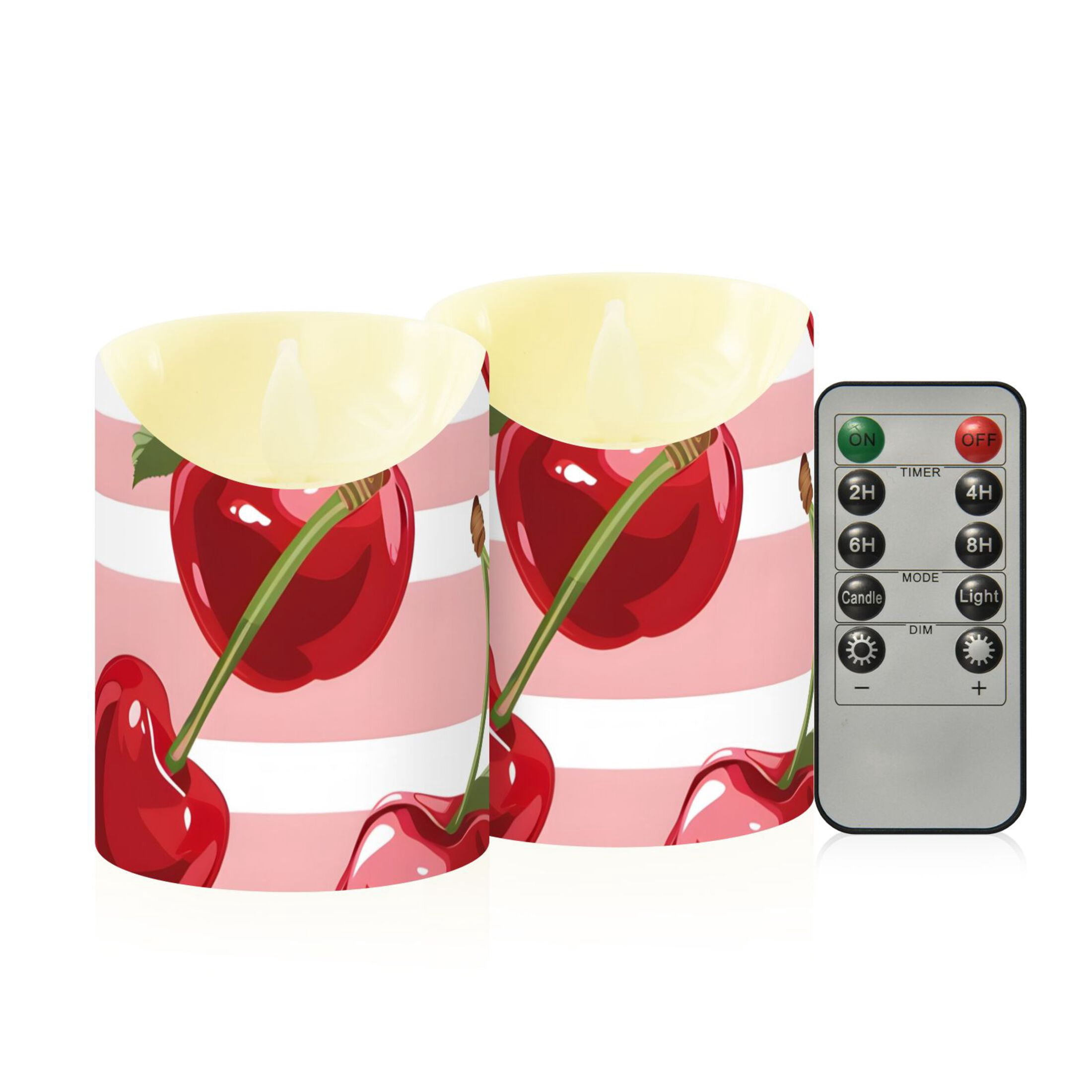 Fresh Cherries and Stripes Flickering Flameless Candles with Remote ...
