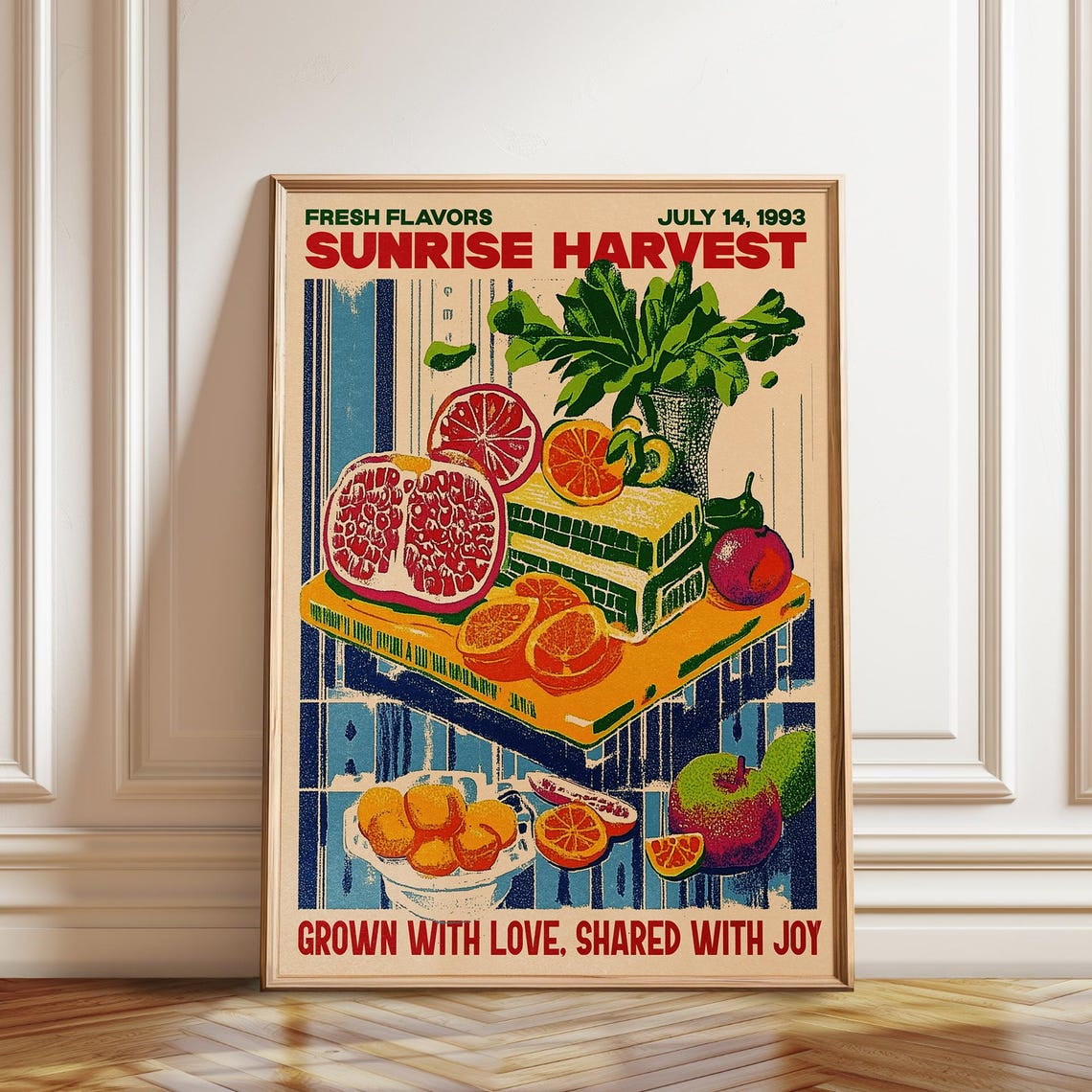 Fresh Citrus And Greens Artwork - Retro Fruit Market Poster - Sunrise Harvest Farmers Market Art ...