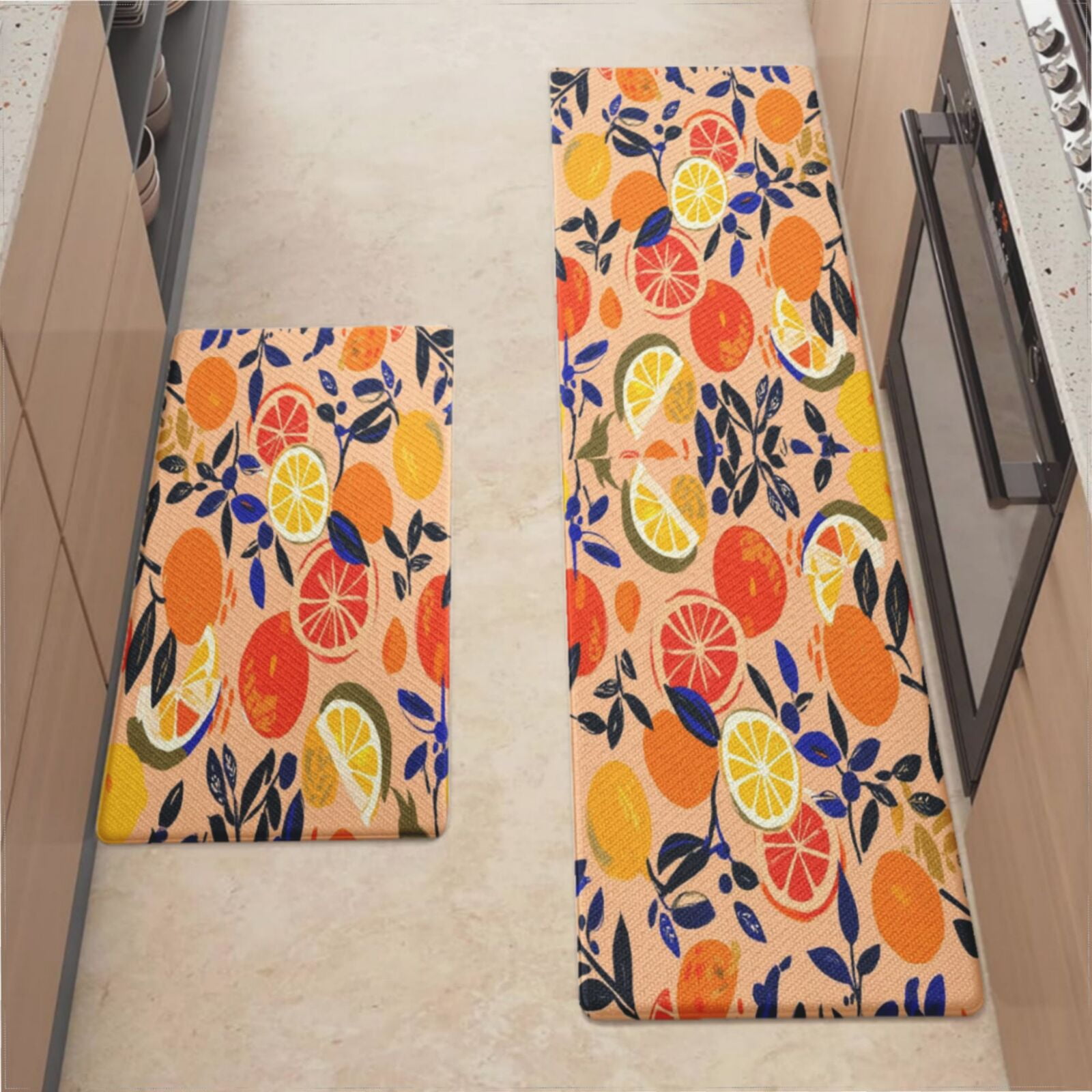 Fresh Citrus Orange Pvc Kitchen Mat Runner 2 Pieces Non Slip Washable ...