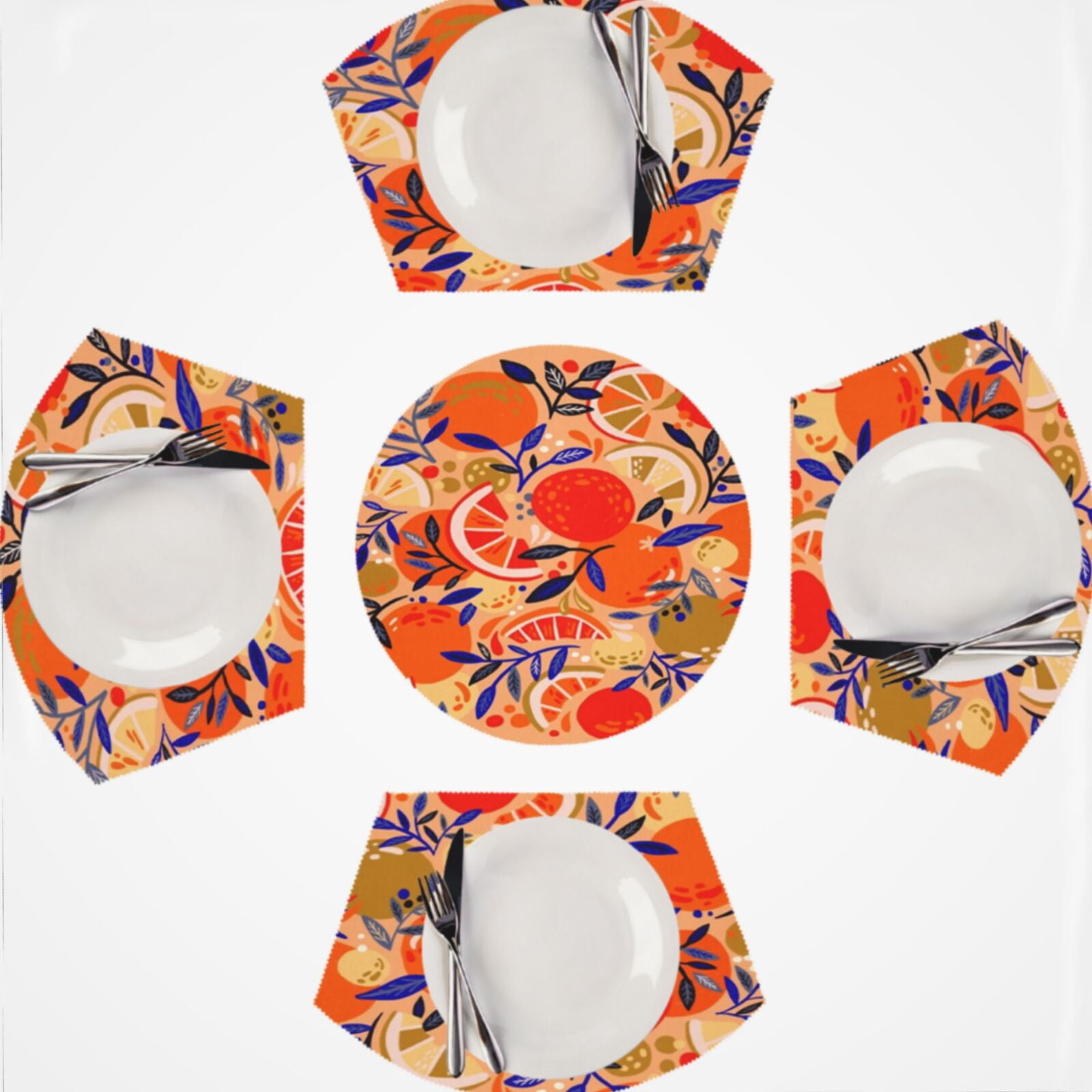Fresh Citrus Orange Round Table Placemats Set Of 5 Wedge Table Mats ...