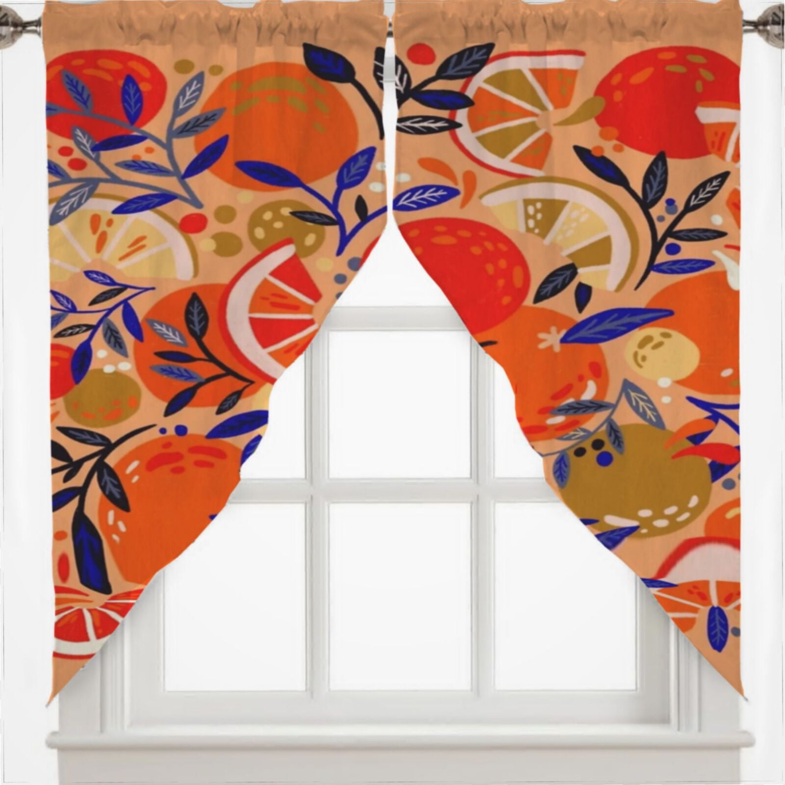 Fresh Citrus Orange Swag Valances For Windows 2 Pack For Kitchen Living Room/Bathroom With Rod ...