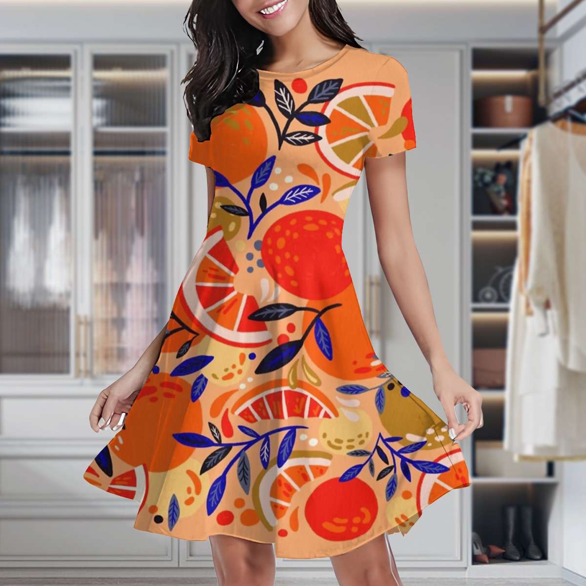 Fresh Citrus Orange Women's Classic Swing Skater Dress Casual Work ...