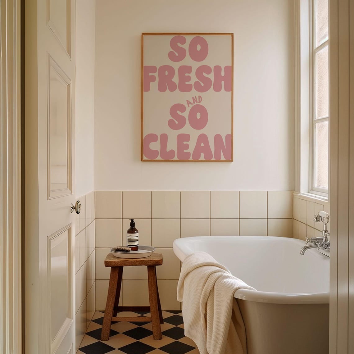 So Fresh And So Clean Art Poster, Light Pink Bathroom Poster ...