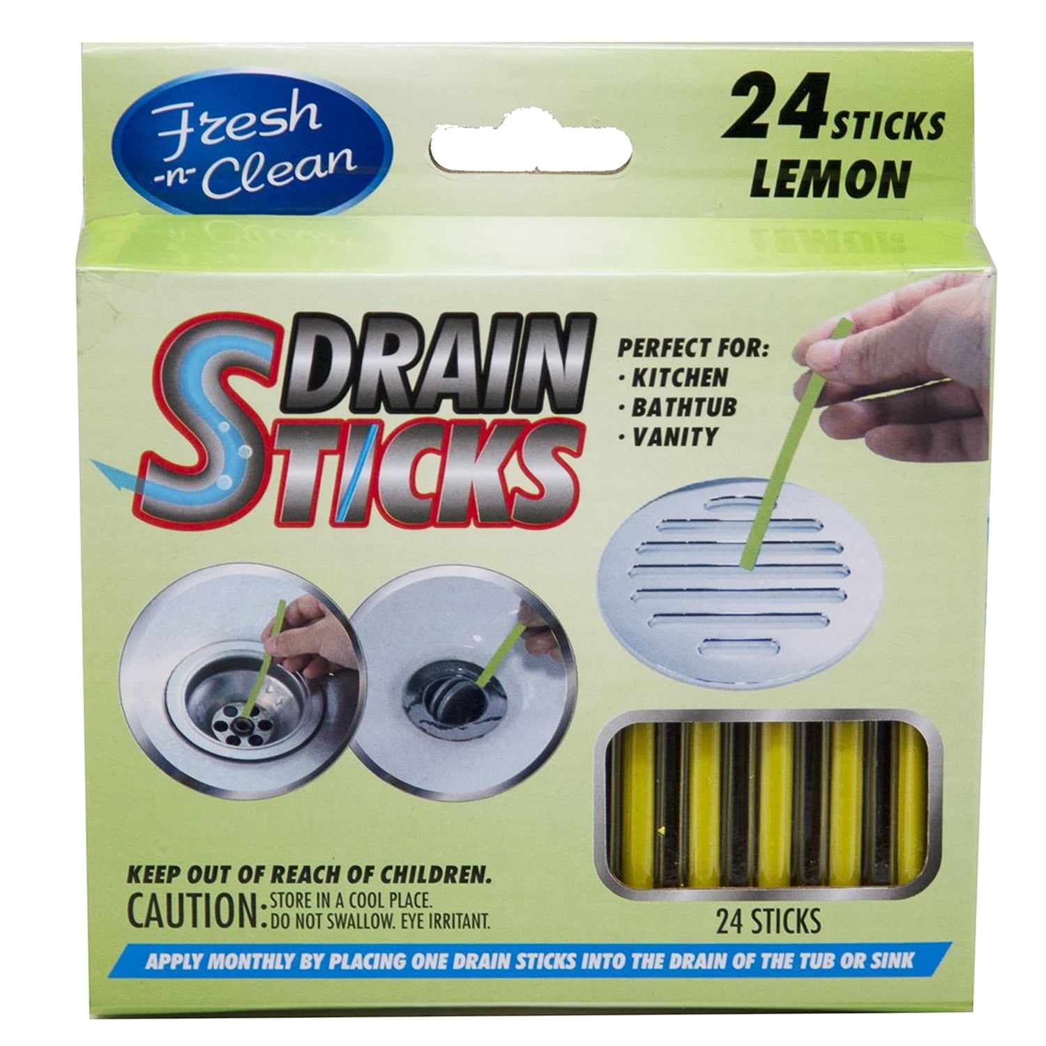 Fresh & Clean - Drain Sticks (Lemon) 24 Sticks Kitchen Shower Bathtub ...