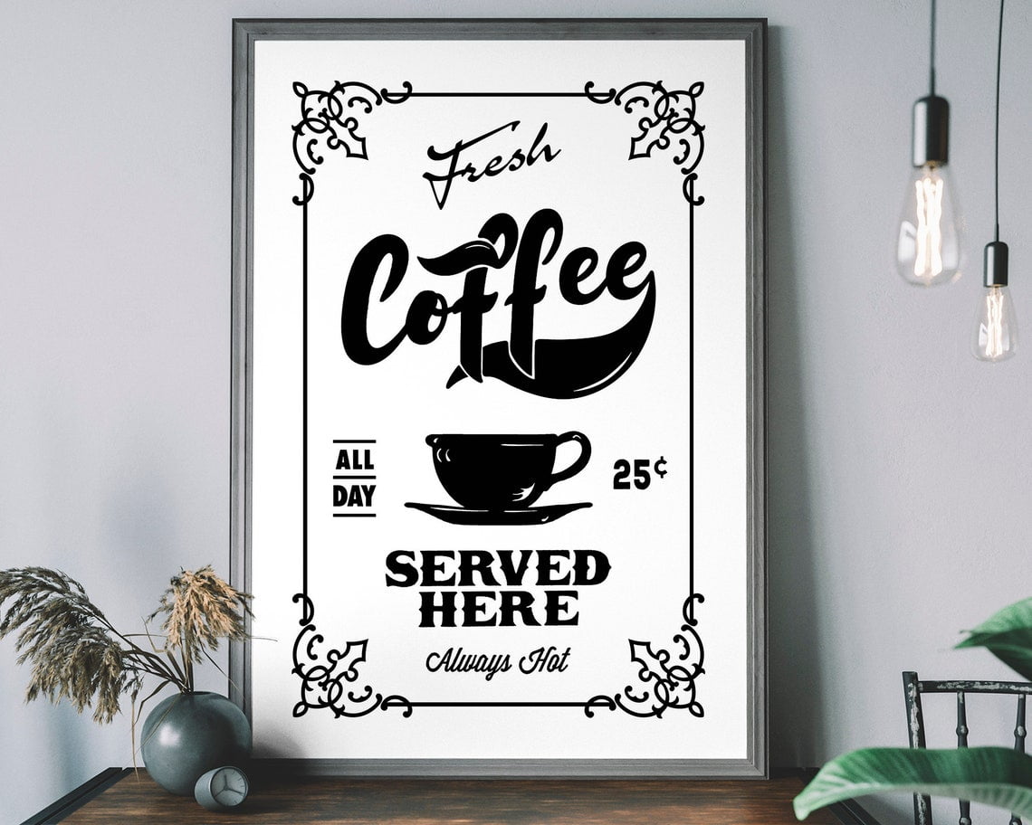 Fresh Coffee Sign, Vintage Coffee Poster, Retro Coffee Art Print ...
