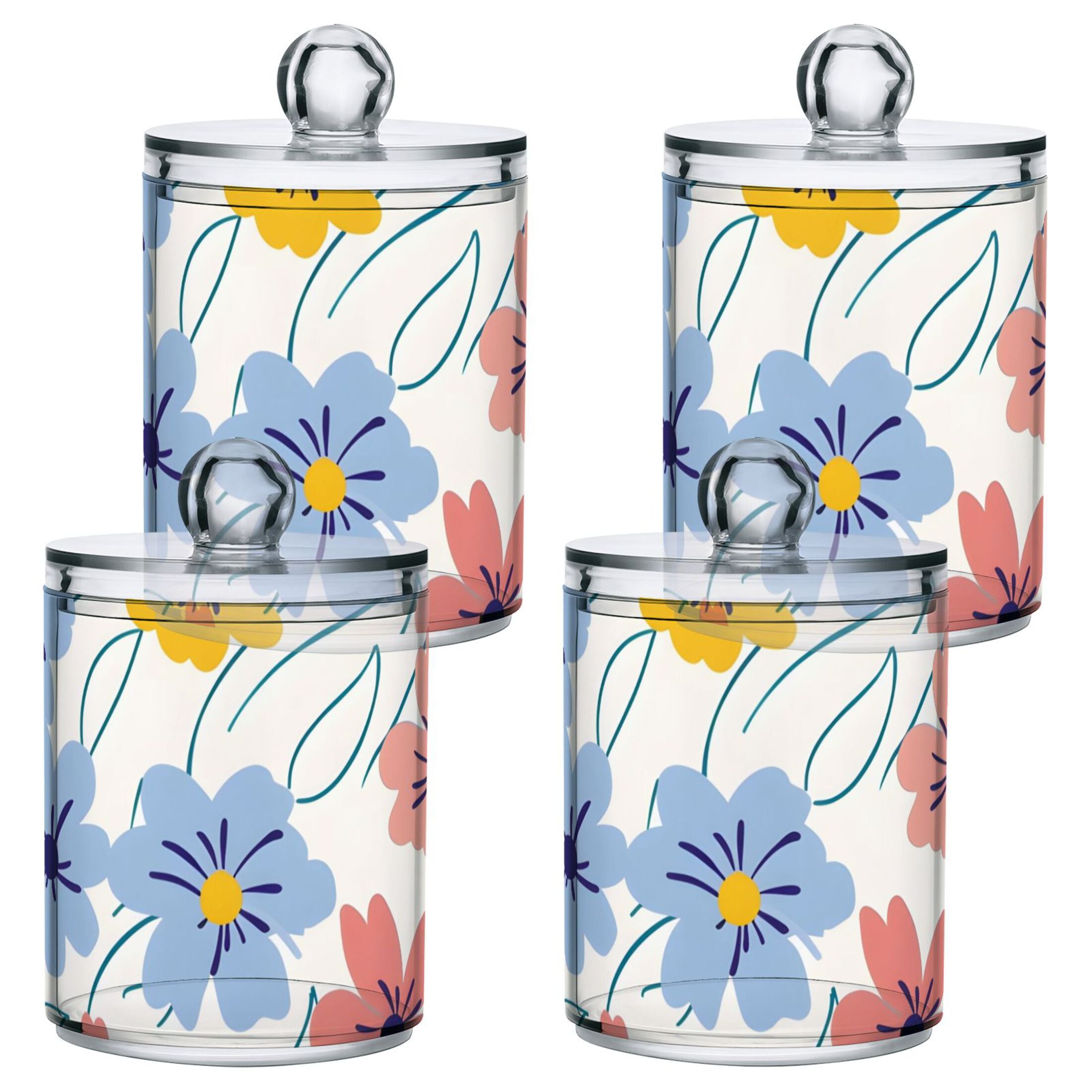 Fresh Colorful Flowers Translucent Plastic Cans Storage Canisters with ...