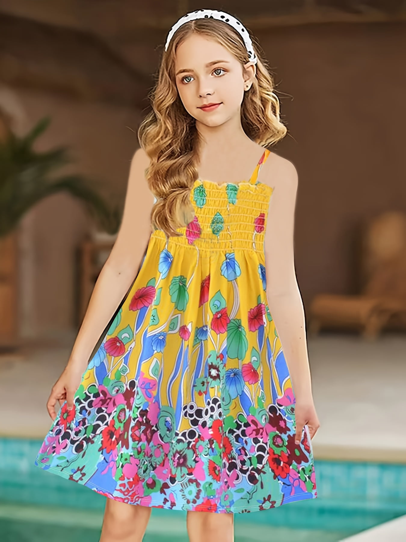 Fresh & Comfy Kids' Summer Dress - Floral Square Neck, Casual Fit ...
