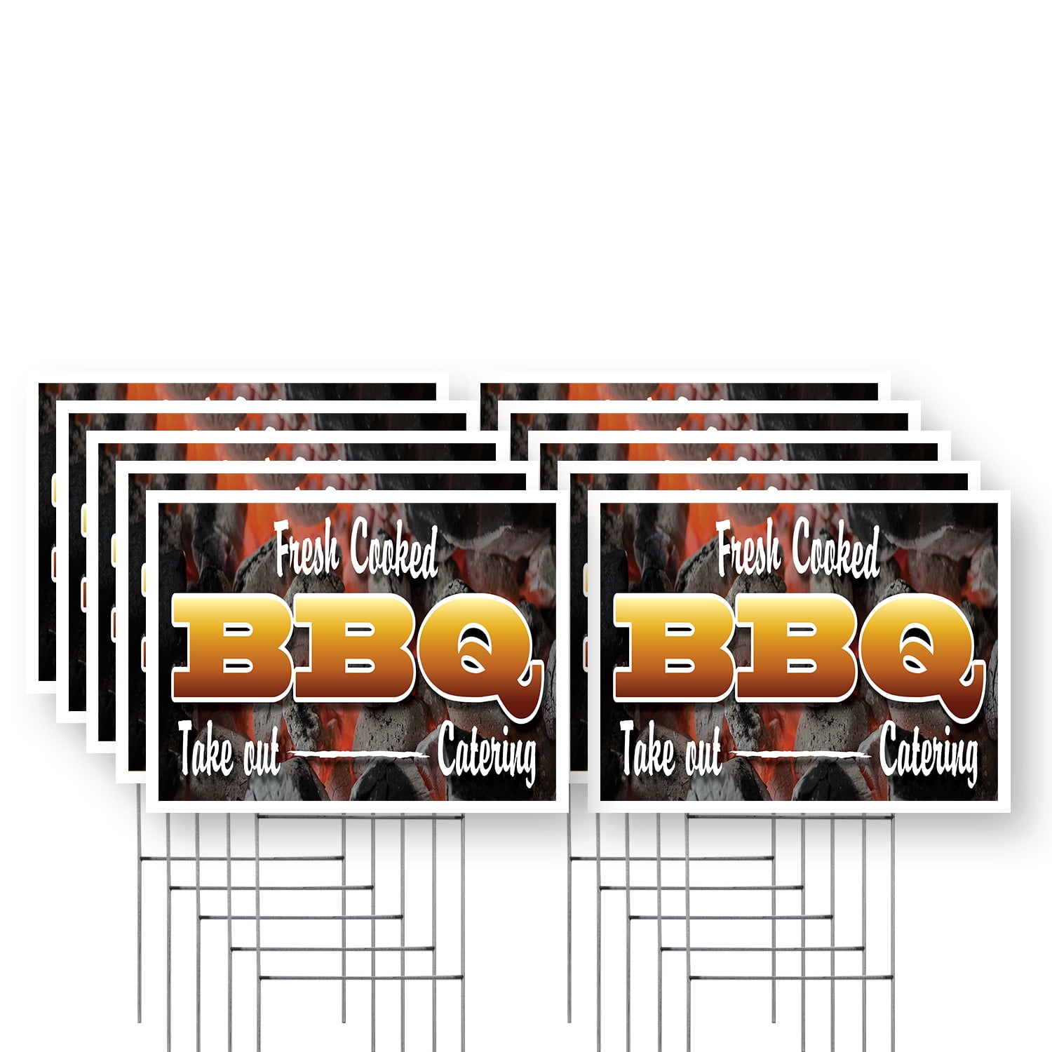 Fresh Cooked BBQ Take Out Catering Yard Sign 10 Pack of 12 Inch x 16 ...