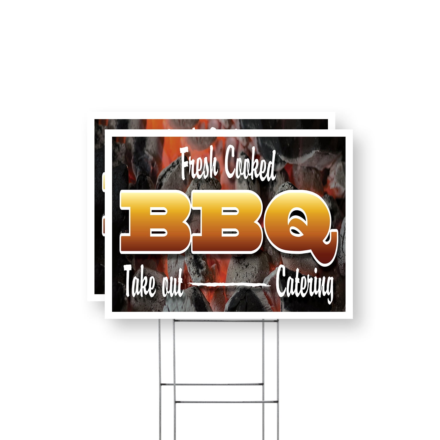 Fresh Cooked BBQ Take Out Catering Yard Sign 2 Pack of 18 Inch x 24 ...