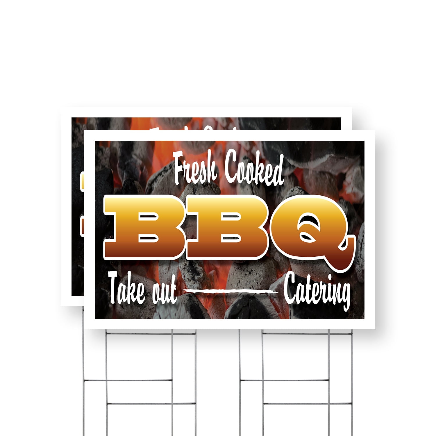 Fresh Cooked BBQ Take Out Catering Yard Sign 2 Pack of 24 Inch x 36 ...