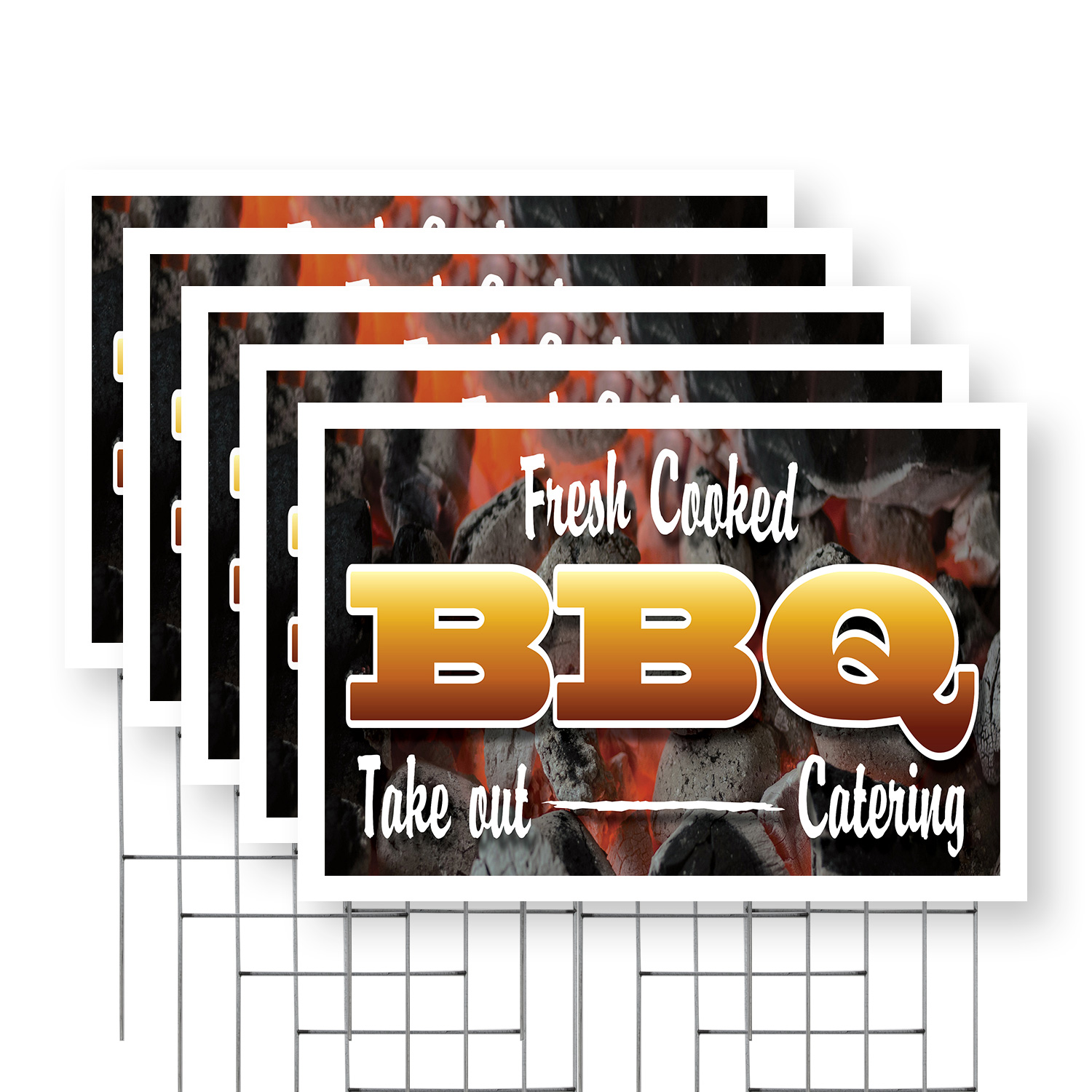 Fresh Cooked BBQ Take Out Catering Yard Sign 5 Pack of 24 Inch x 36 ...