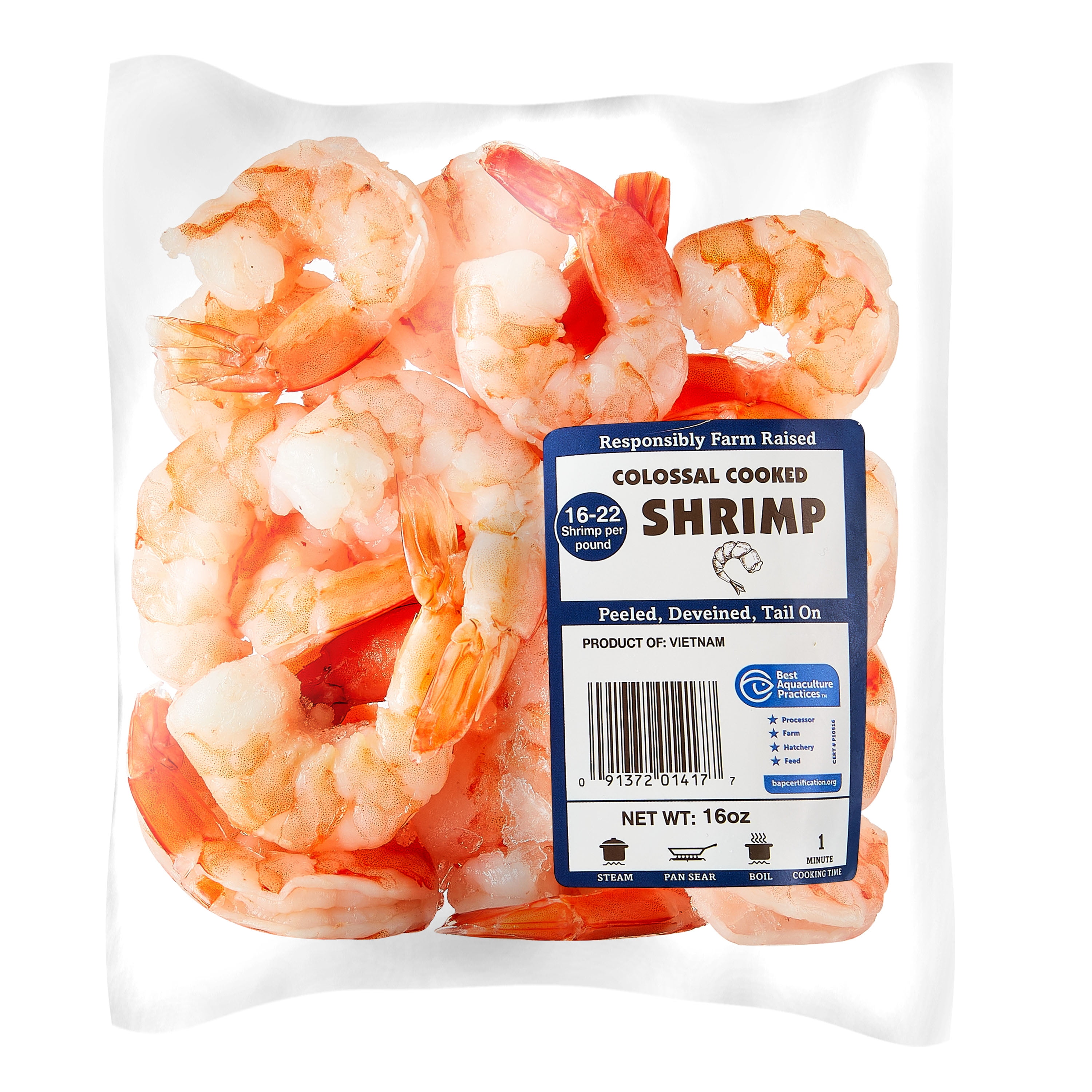 Fresh Cooked Colossal Peeled and Deveined, Tail-on Shrimp, 1 lb (16-22 Count per lb) - Walmart.com