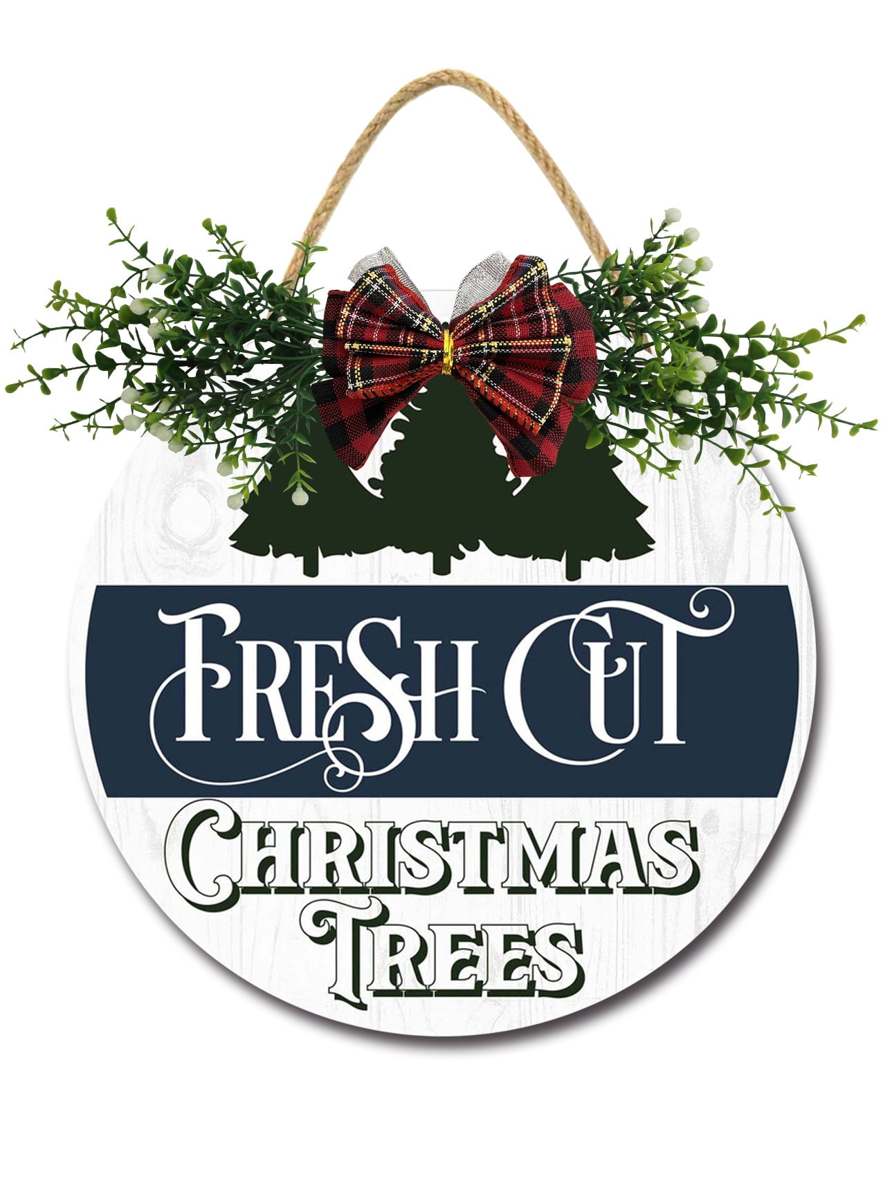 Fresh Cut Christmas Trees Sign Front for Door Decoration, 11" Round ...