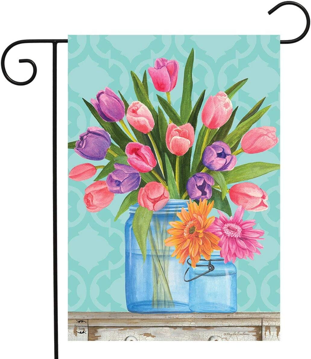 Fresh Cut Flowers Spring Garden Flag Tulips Mason Jars - Walmart.com
