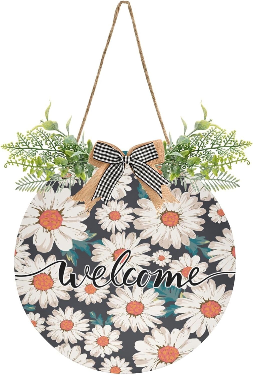 Fresh Daisy Welcome Sign Farmhouse Front Porch Door Hanging Welcome ...