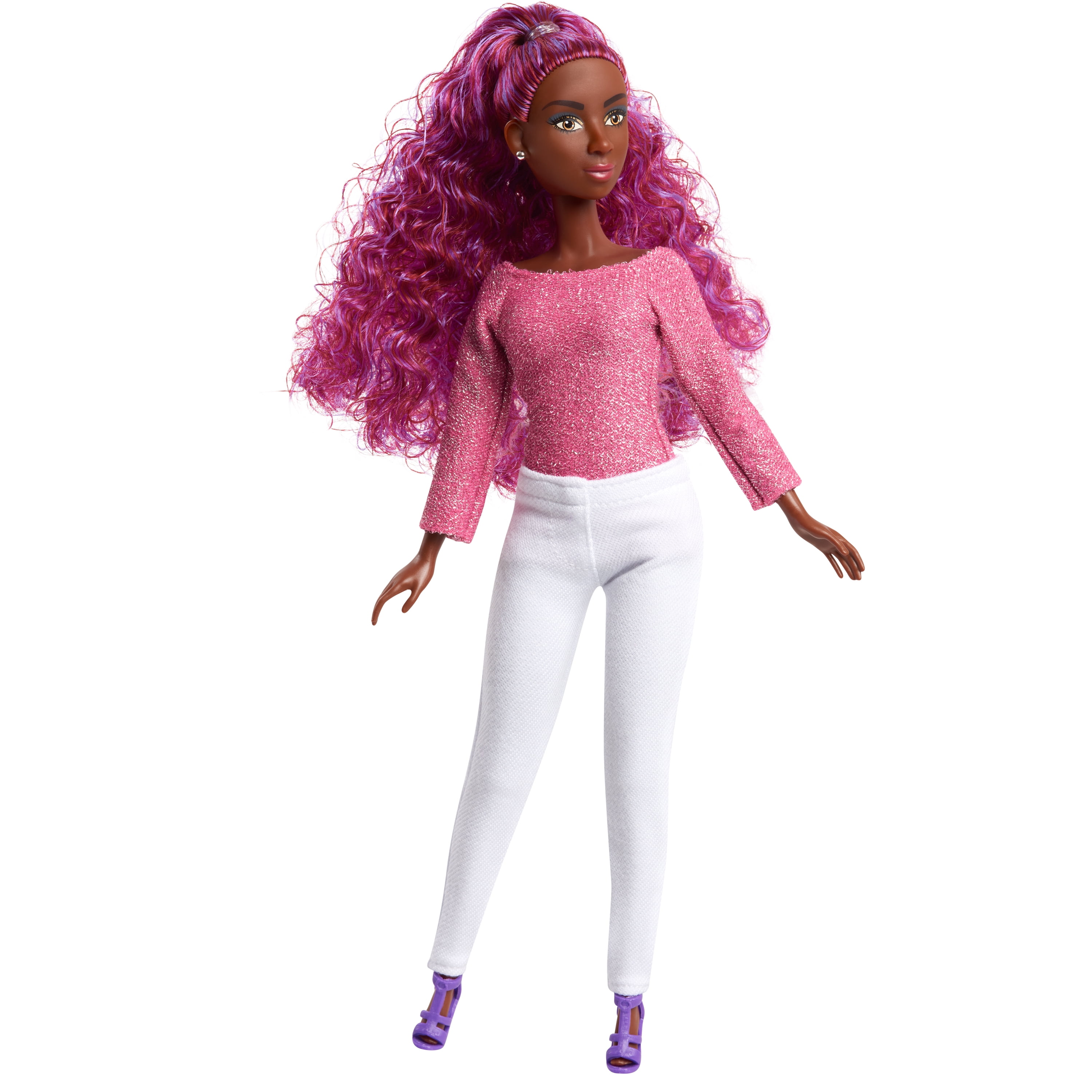 The Fresh Dolls Lynette Fashion Doll 11.5in Pink Top White Jeans Afro ...