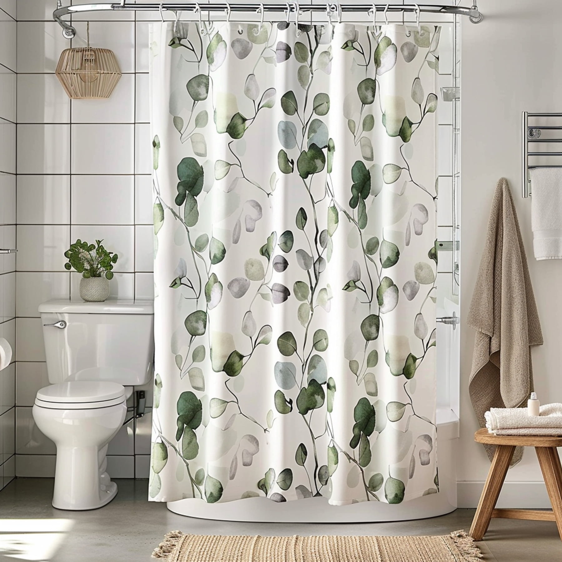 Fresh Eucalyptus Leaf Print Shower Curtain for American Style Home ...