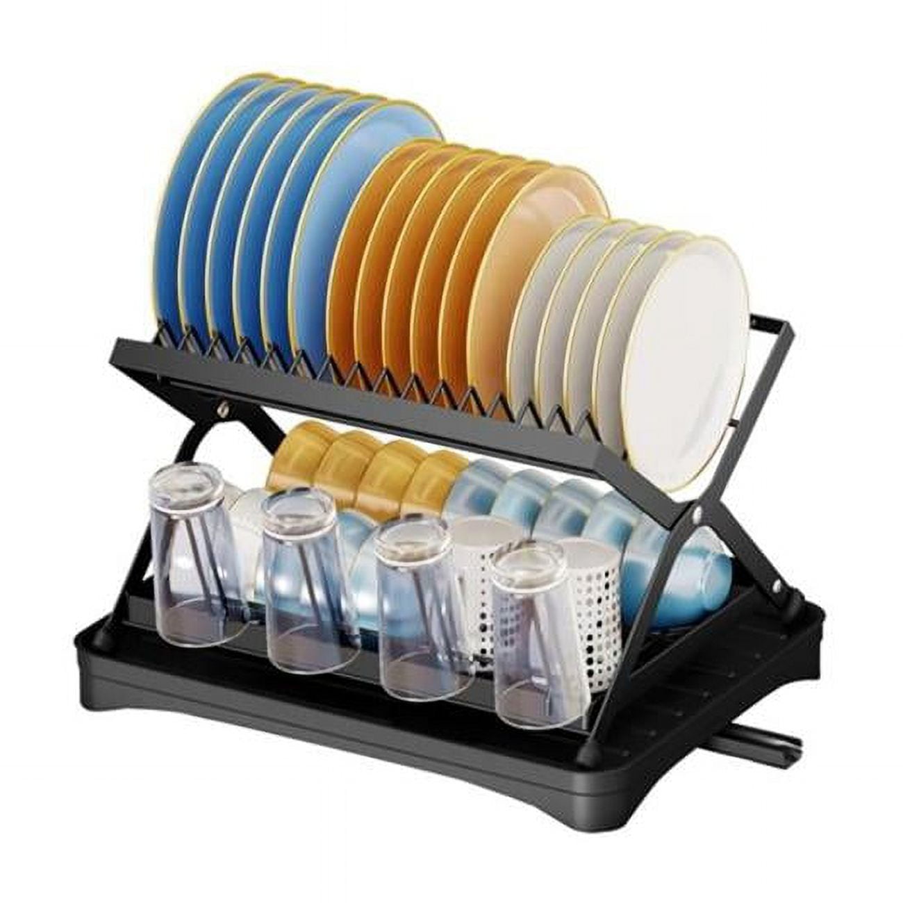 Fresh Fab Finds 2 Tier Dish Drying Rack with Cup Holder Foldable Dish ...
