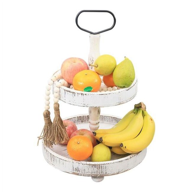 Fresh Fab Finds 2 Tier Round Farmhouse Tray for Kitchen Table - Food ...