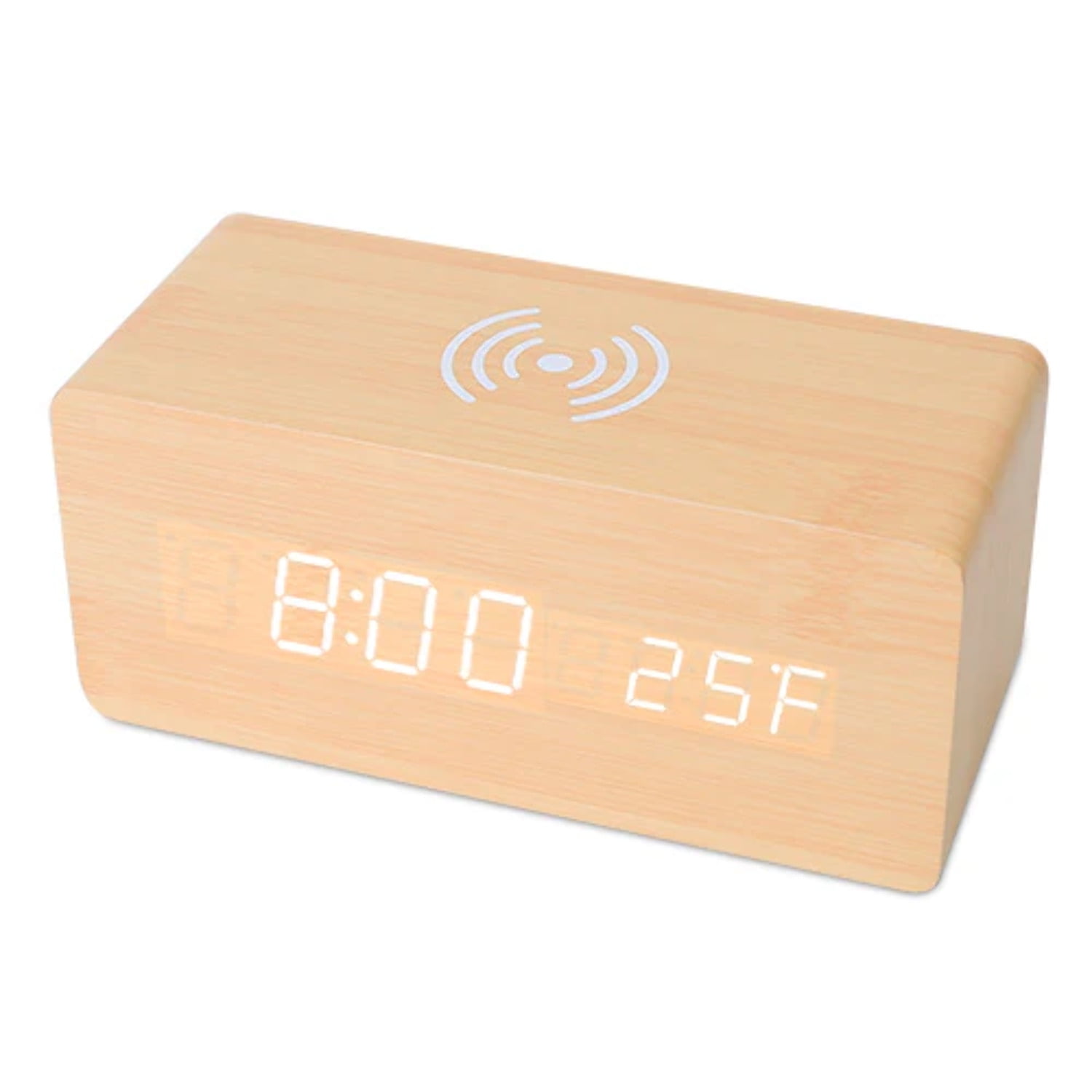 Digital Alarm Clock Qi-Wireless Charger Time Temperature Calendar ...