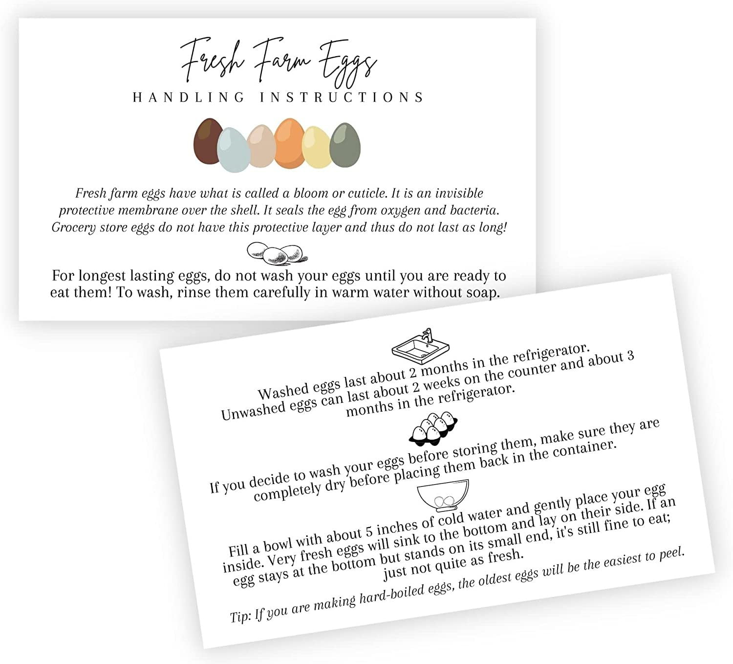 Fresh Farm Eggs Handling Instructions 50 Pack 2x3.5" inches Business ...