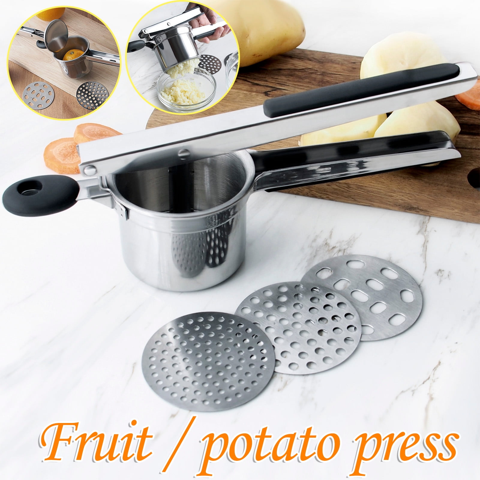 Fresh Finds, Stainless Steel Potato Garlic Masher, Vegetable Fruit ...