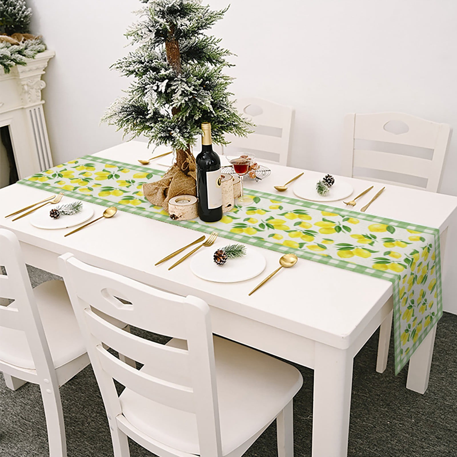 Fresh Floral Linen Print Table Banner Decorative Spring Summer Table ...