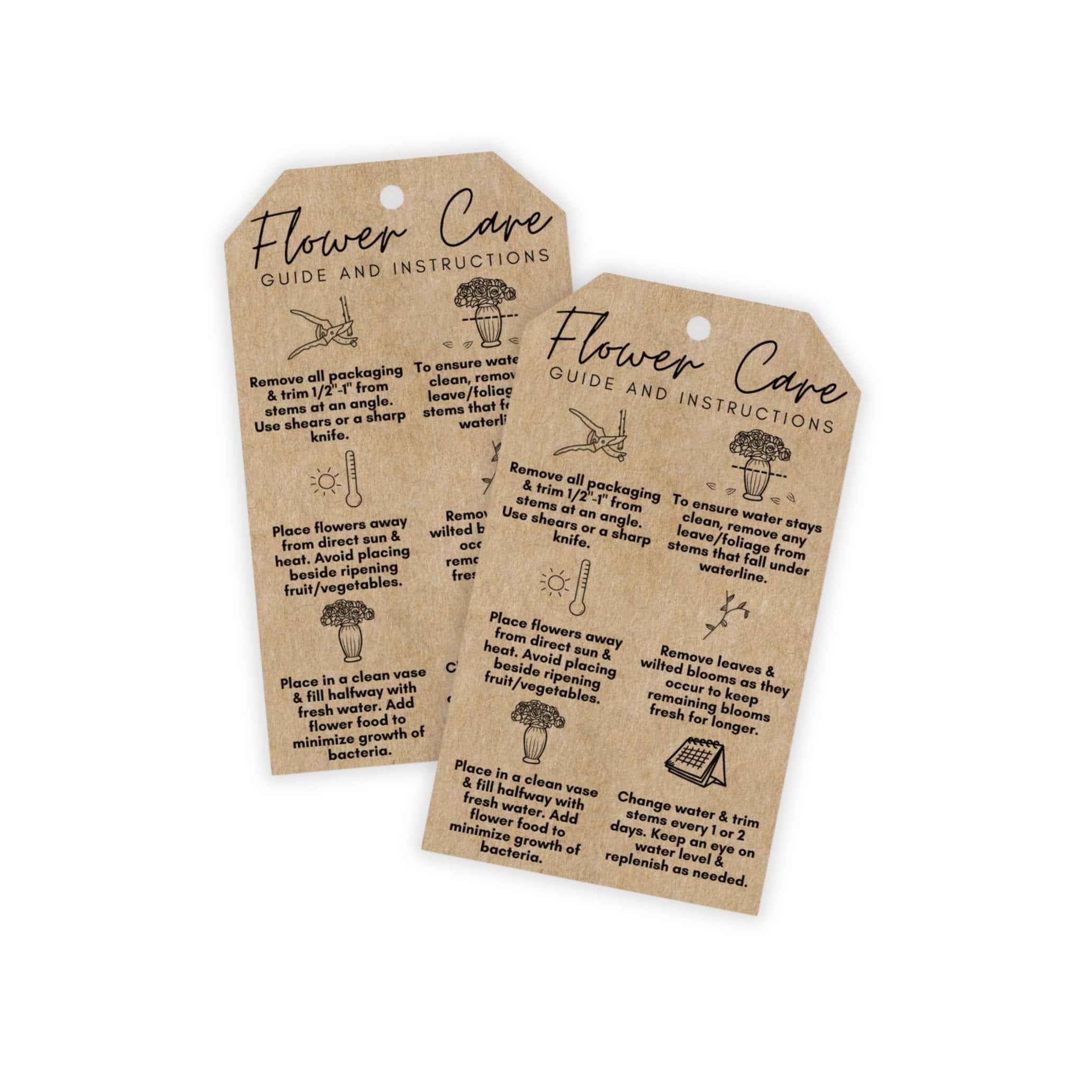 Fresh Flower Care Instructions Hangtags Cards 30 pk 2x3.5 Kraft Look ...