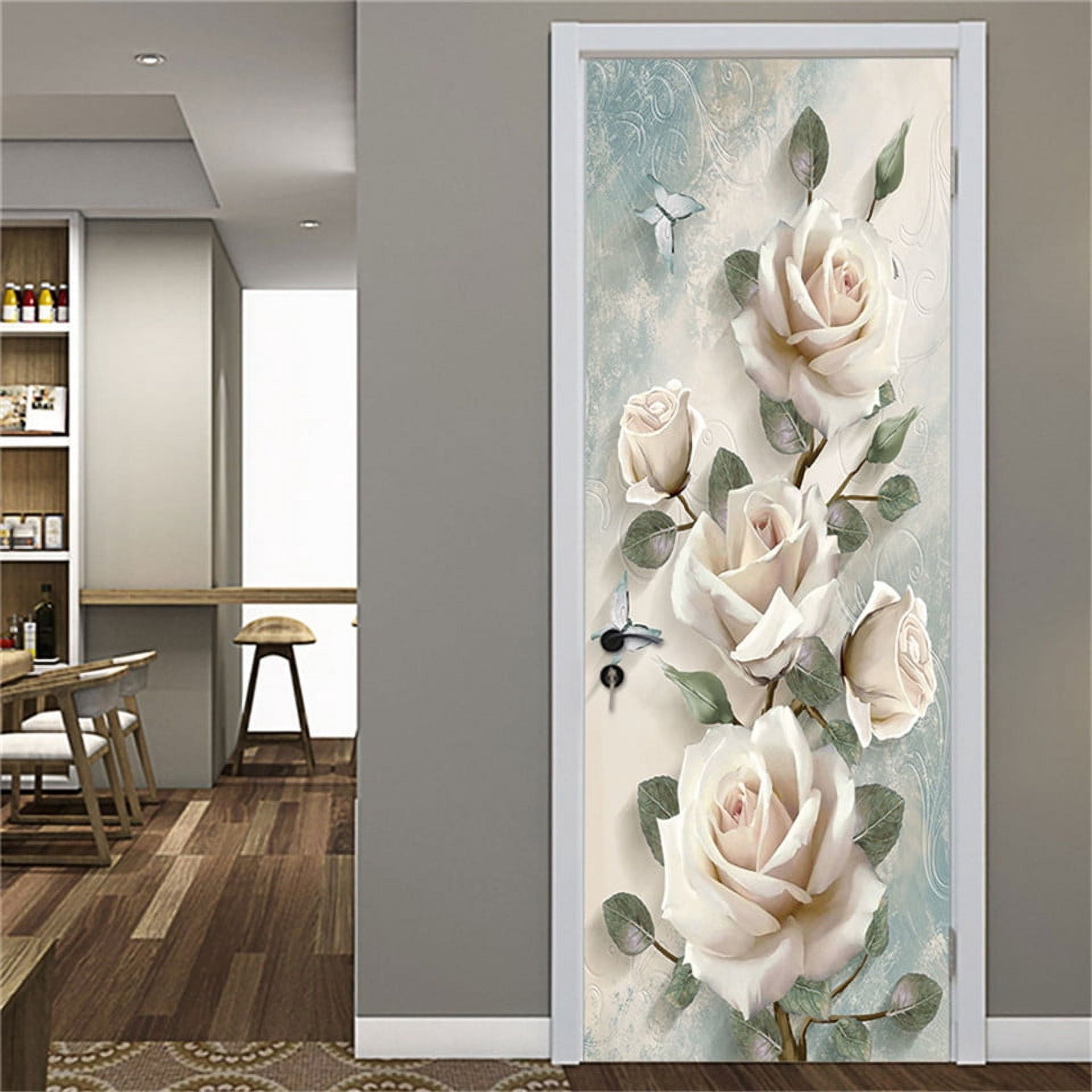 Fresh Flower Door Poster DIY Vinyl Self Adhesive Waterproof Wallpaper ...