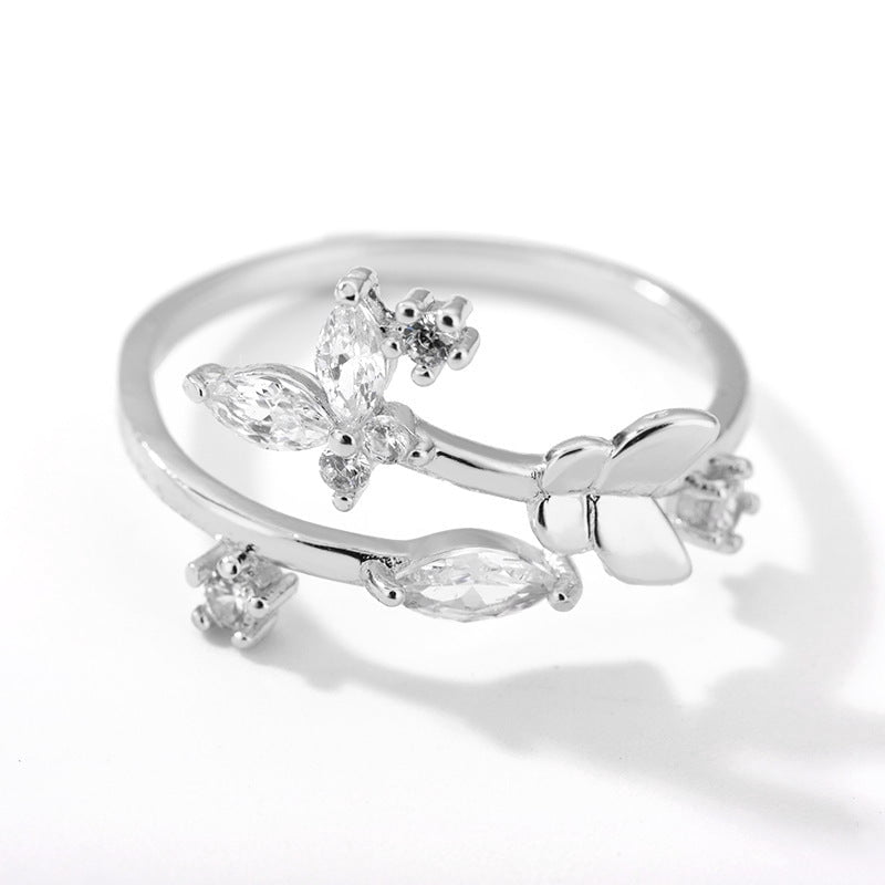 Women's Adjustable Flower Ring with Zircon Gold Inlaid Copper Metal ...