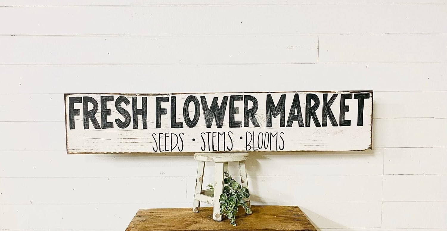 Fresh Flower Market Sign Primitive Sign Garden Decor Patio Sign Fresh ...