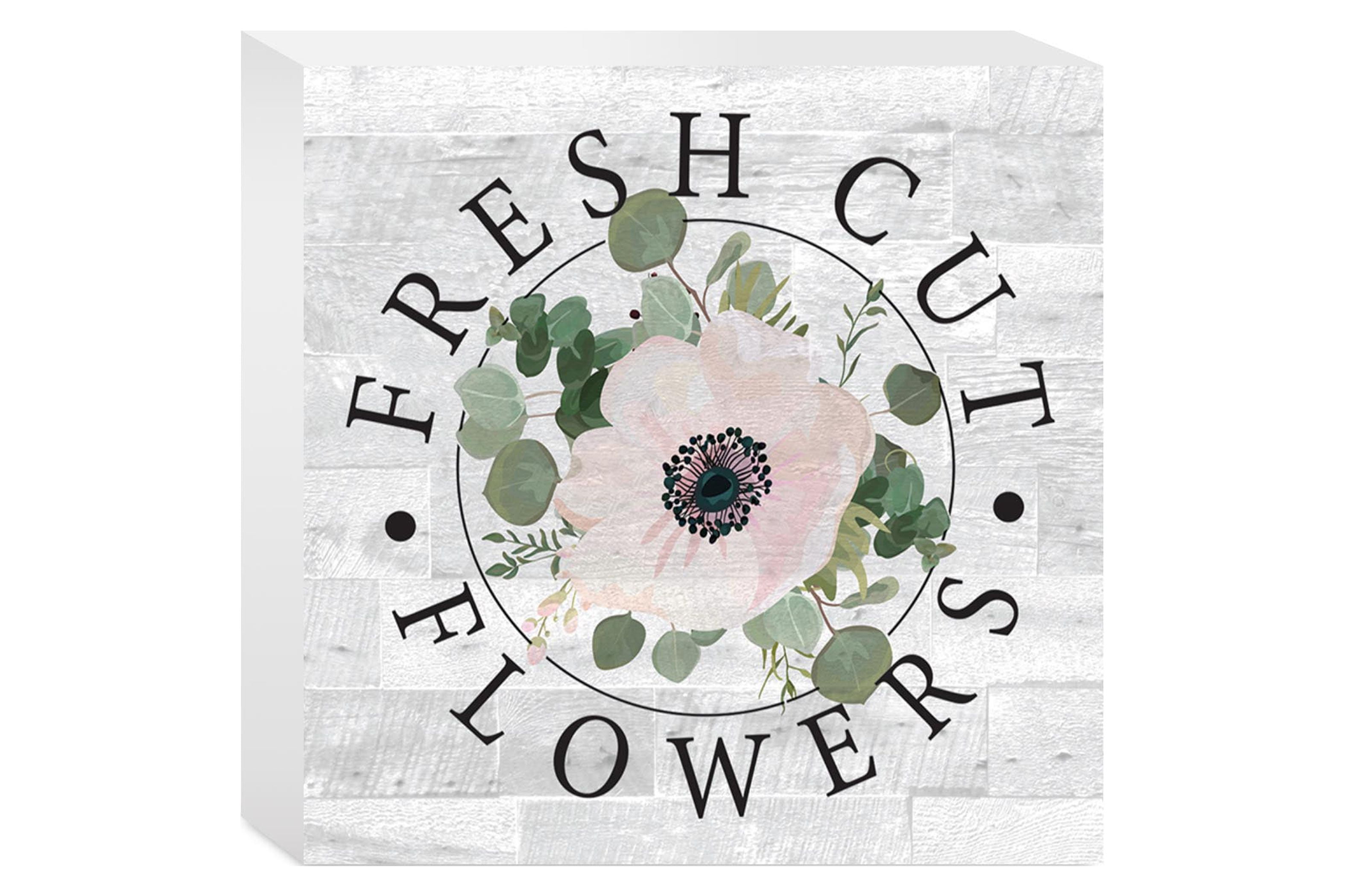 Fresh Flowers Blush Pink Floral Green 5 x 5 Wood Tabletop Sign Plaque ...
