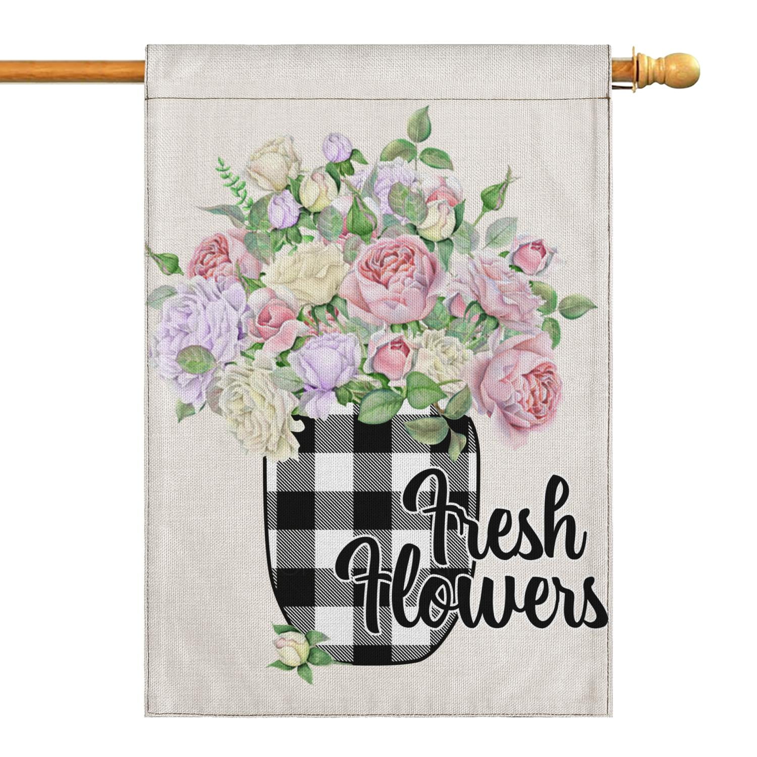 Fresh Flowers Flag 28x40 Inch Double Sided,Burlap Large Vertical House ...