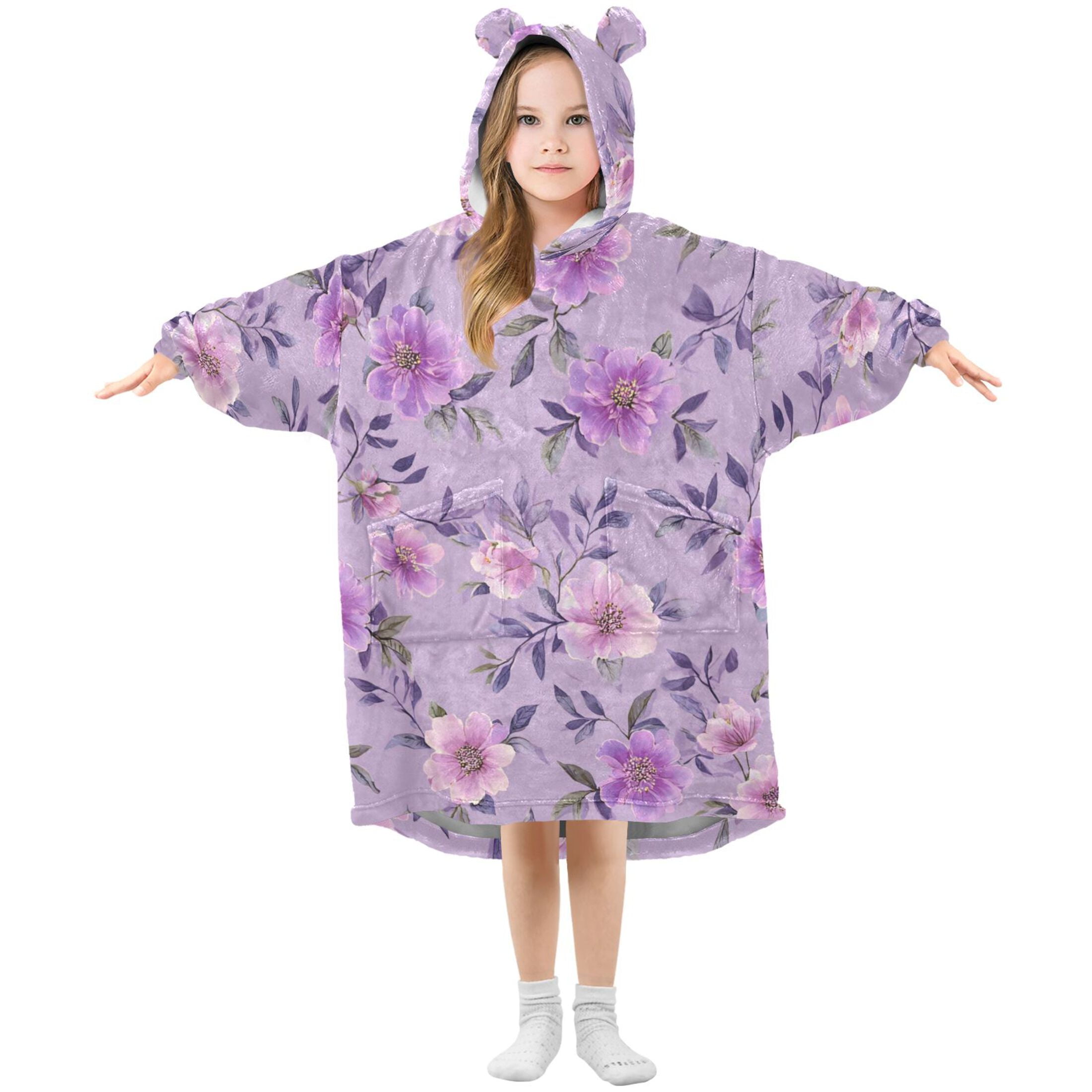 Fresh Flowers Lavender Pink Flannel Wearable Blankets Hooded Design ...