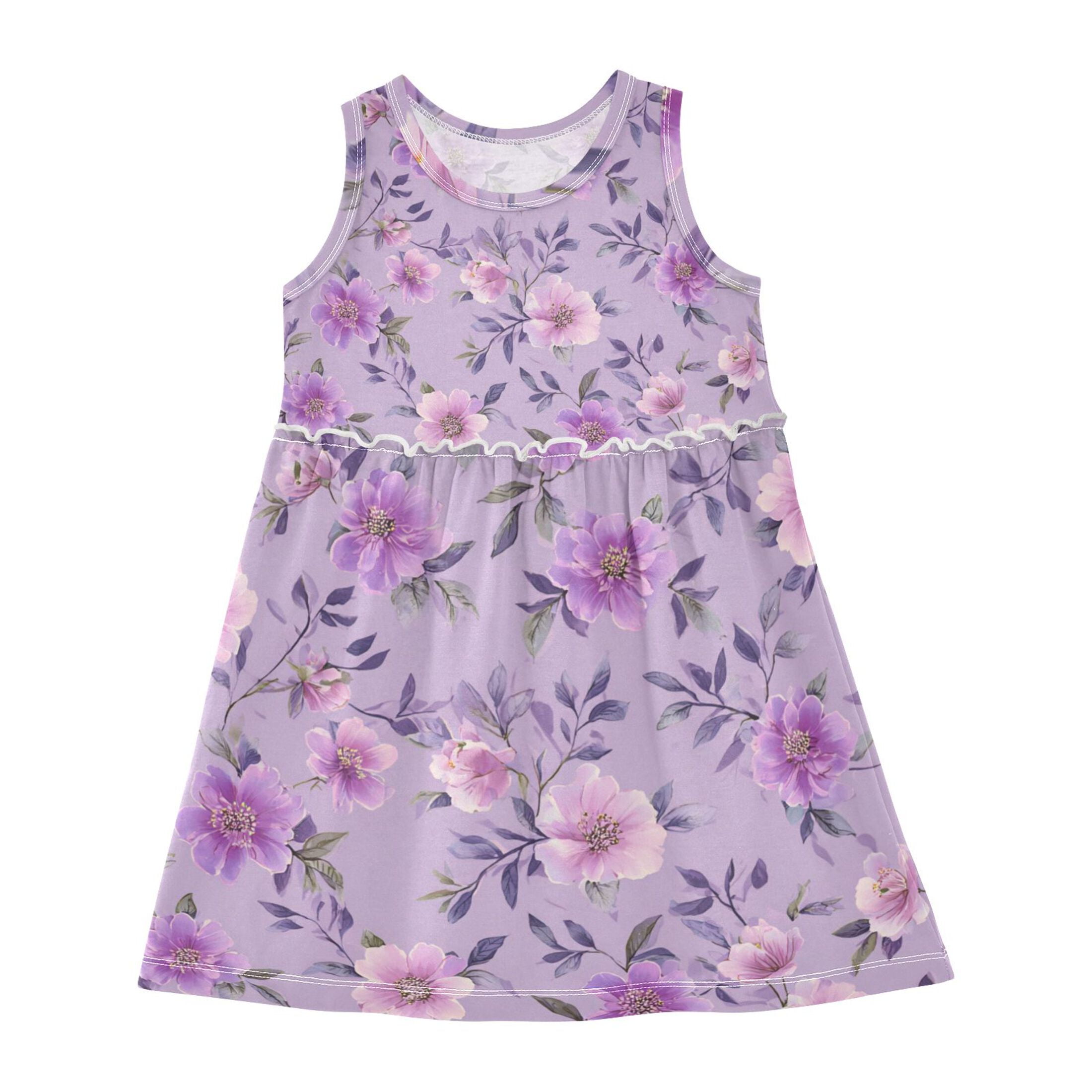 Fresh Flowers Lavender Pink Girls' Sleeveless Dress A-Line One-Piece ...