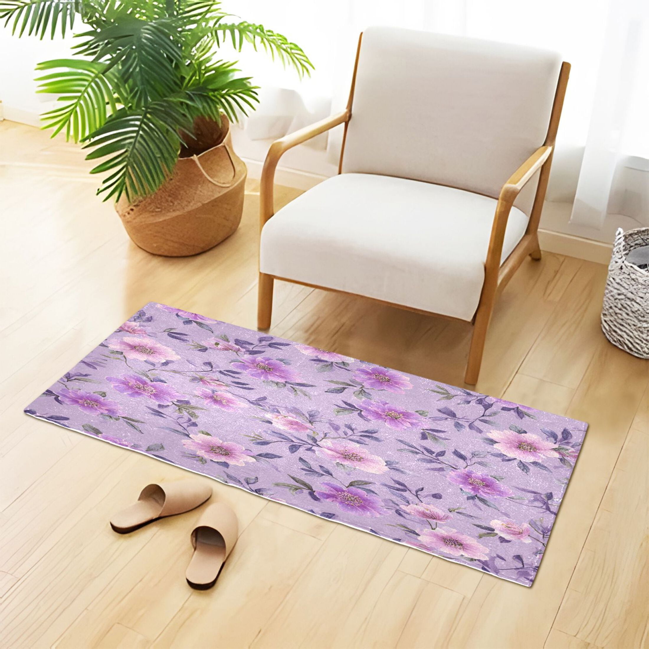 Fresh Flowers Lavender Pink Plush Carpet Non Slip Runner Rug Absorbent ...
